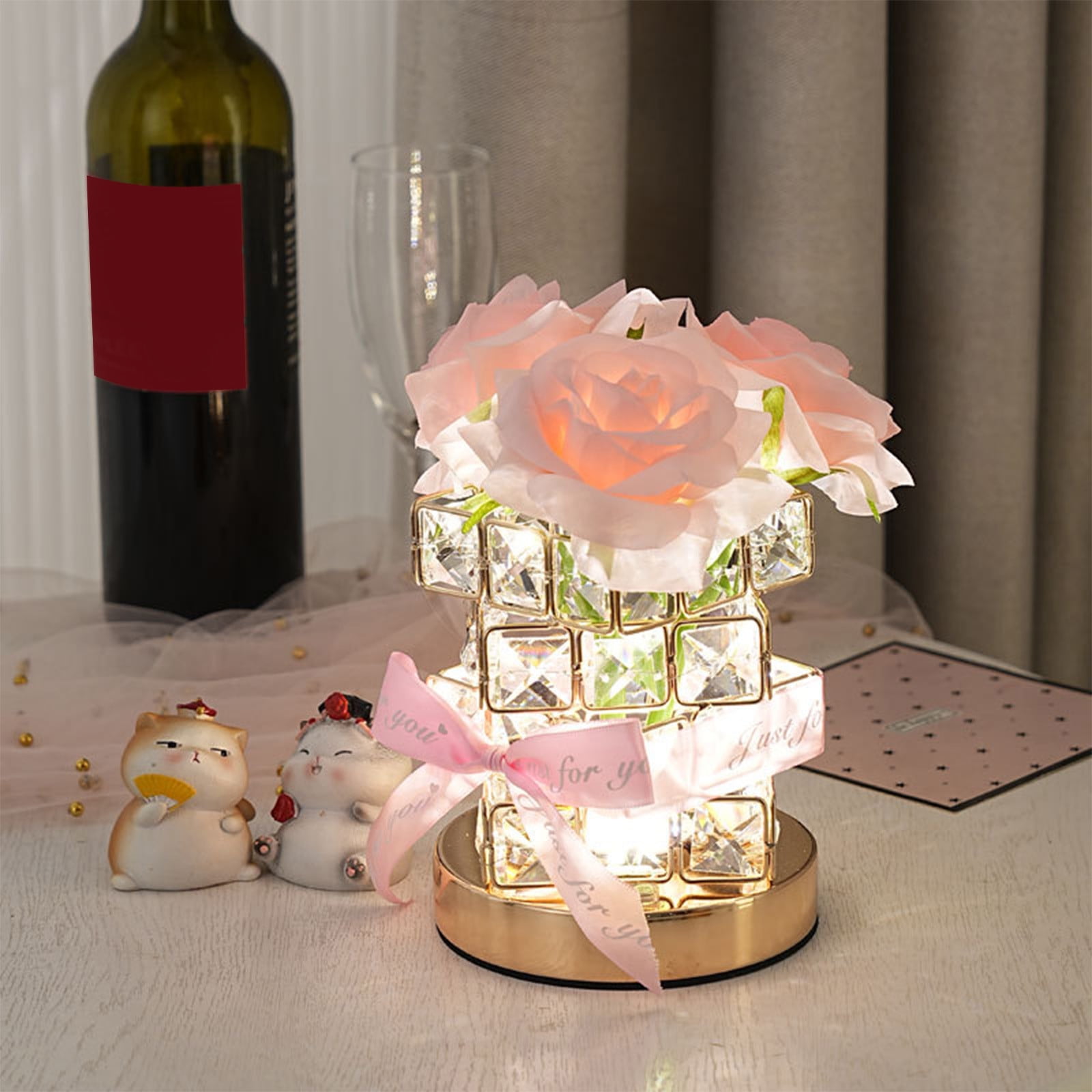 SDJMa Rose Flower Lamp, Led Rose Table Lamp Gift for Girls Woman Teens ...
