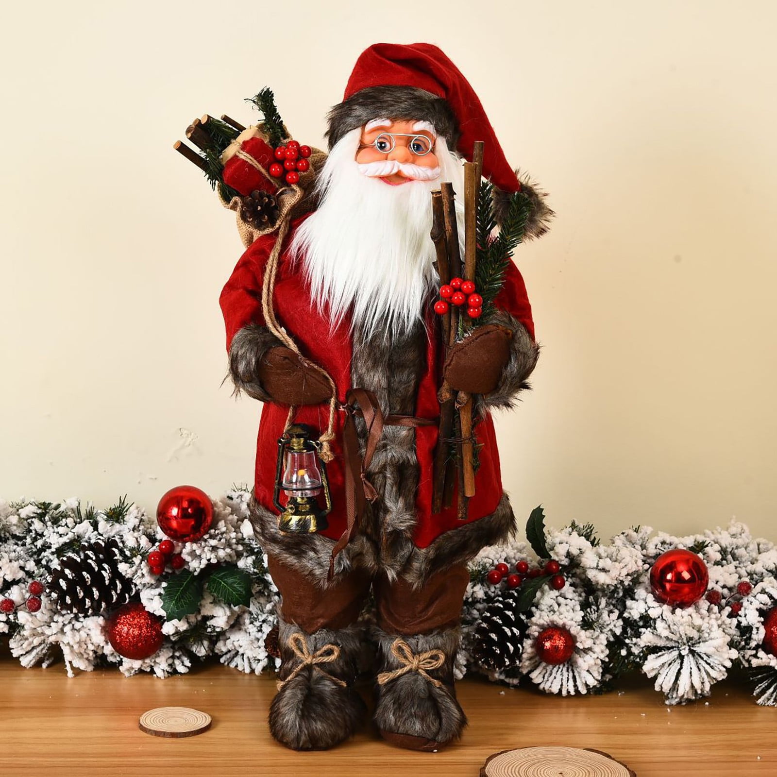 SDJMa Santa Claus Figurines 18inch Christmas Standing Santa Claus Plush ...