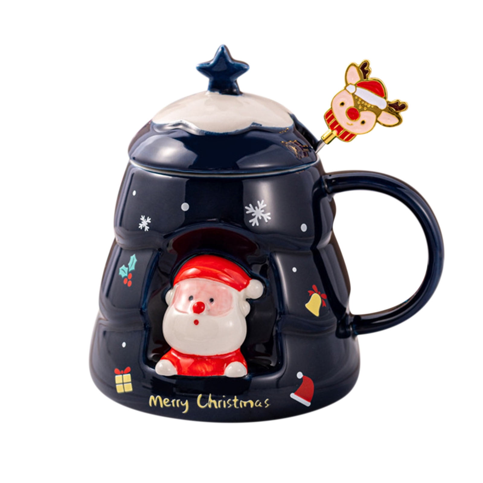 SDJMa Santa Claus Mug,Ceramic Coffee with Lid and Handle Spoon ...