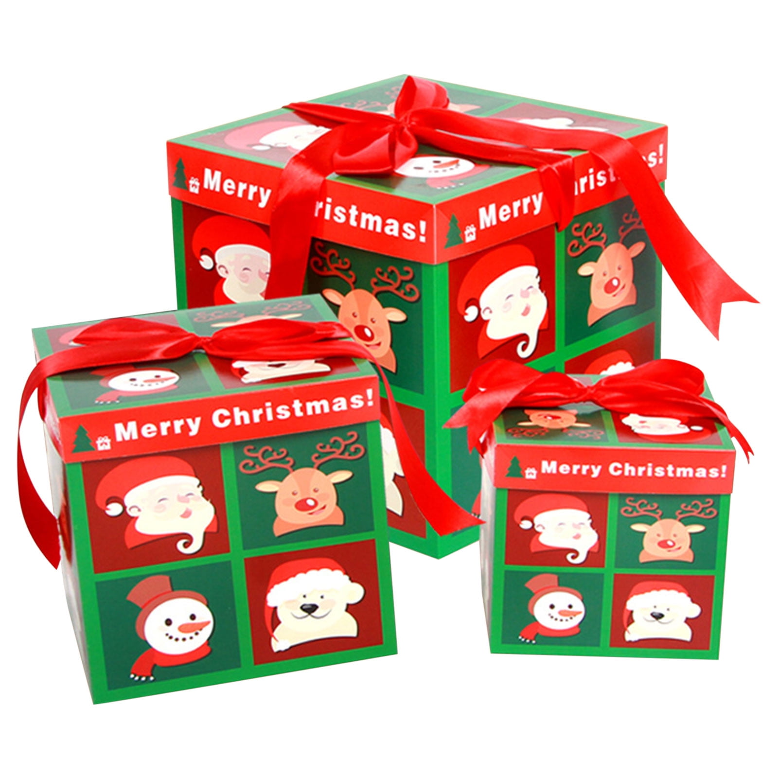 SDJMa Set of 3 Christmas Gift Boxes, Cartoon Deer Polar Bear Snowman ...