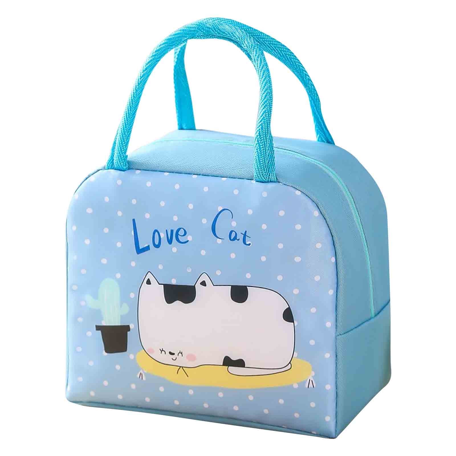 SDJMa Sky Blue Cute Cartoon Cat Lunch Bags for Kids Reusable Insulated ...