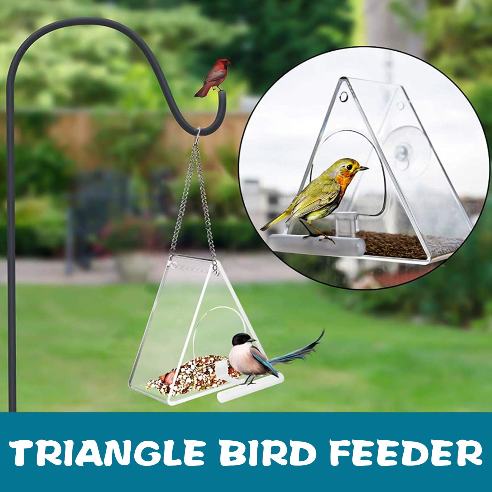 SDJMa Small Window Bird Feeder, Outdoor Triangle Clear Acrylic Bird ...