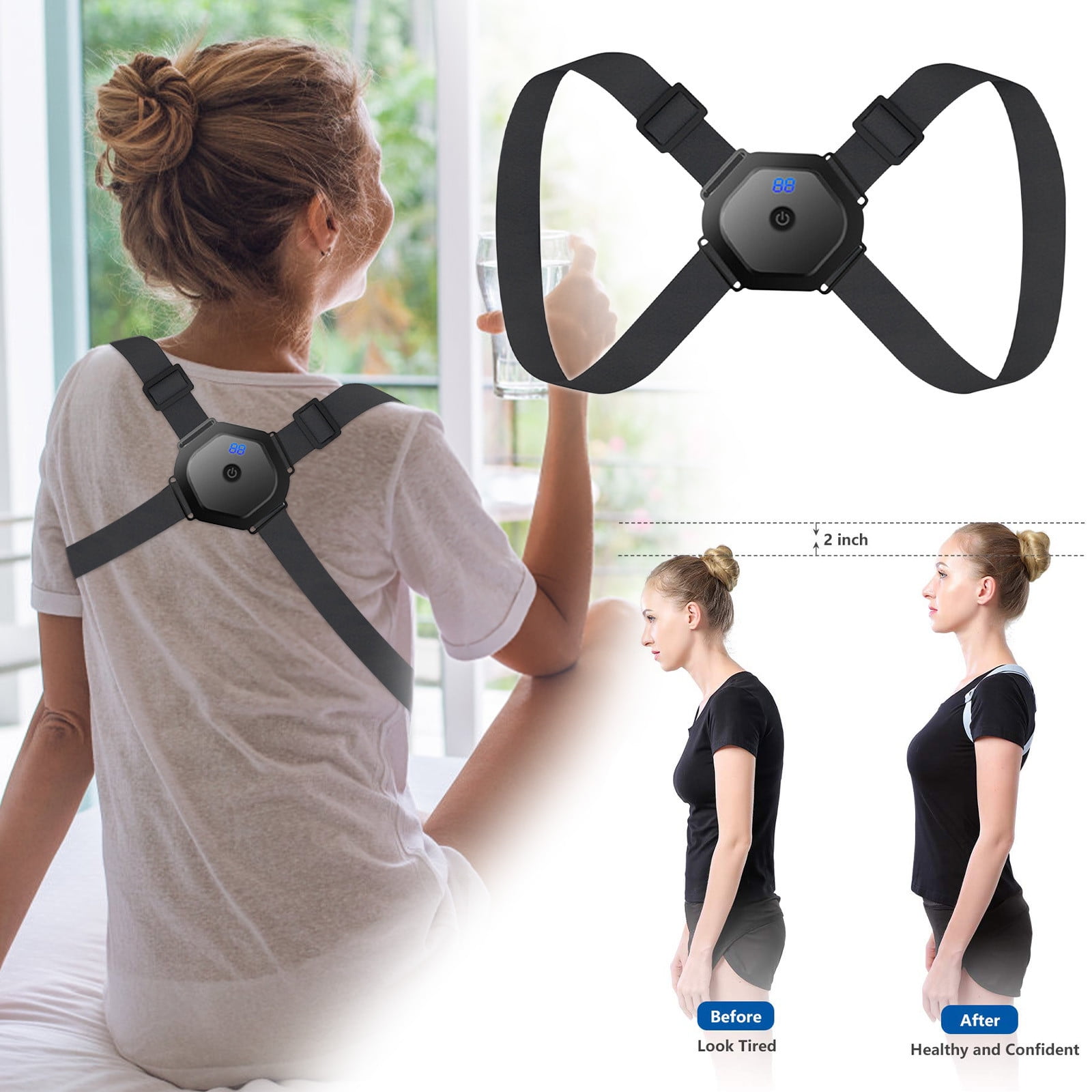 SDJMa Smart Posture Corrector with Angle Degree Display for Men and Women, Hunchback Posture ...