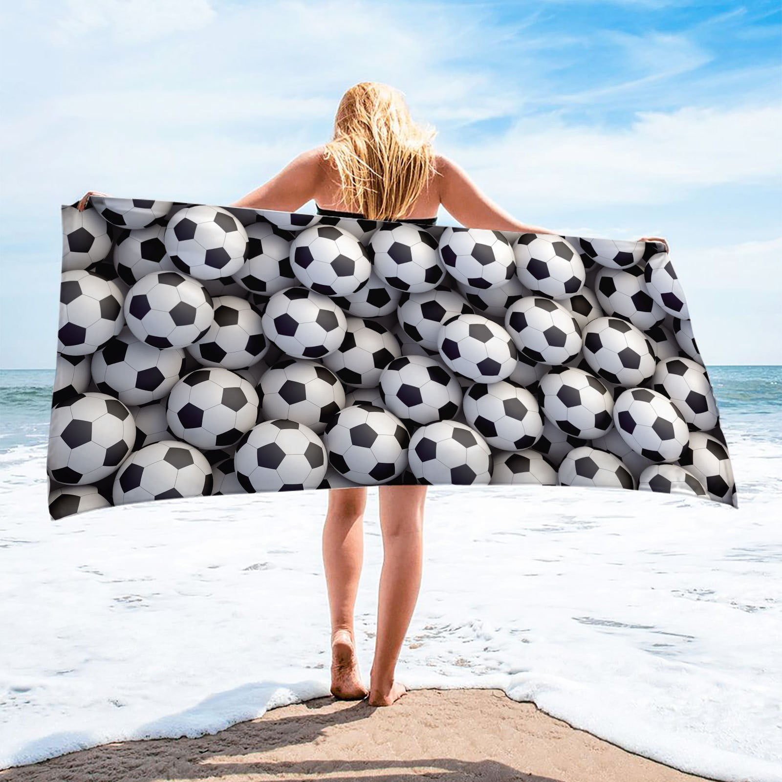 SDJMa Soccer Ball Microfiber Sand Free Beach Towel Oversized Quick Dry ...