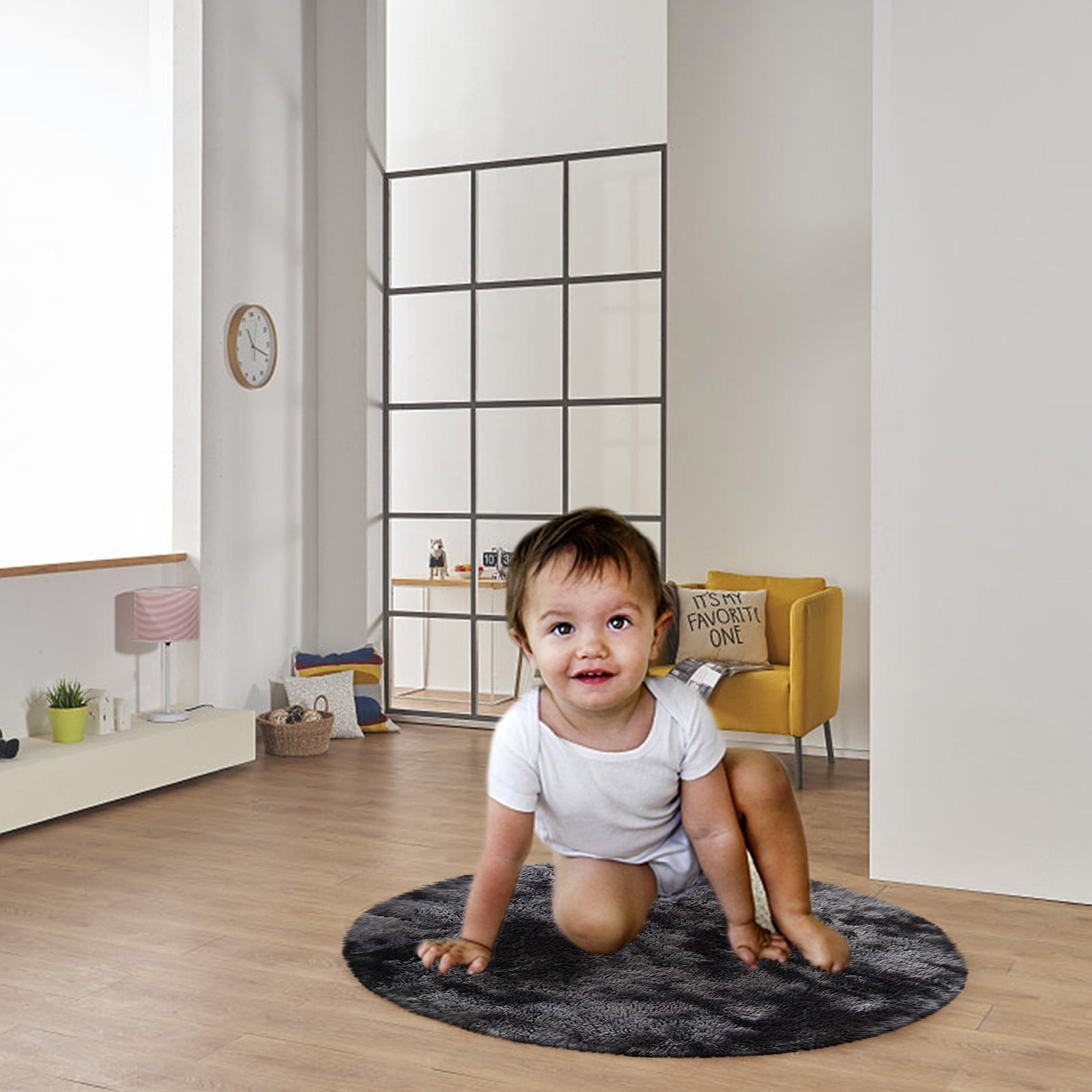 SDJMa Soft Round Fluffy Bedroom Rugs for Girls Boys, Fuzzy Circle Area ...