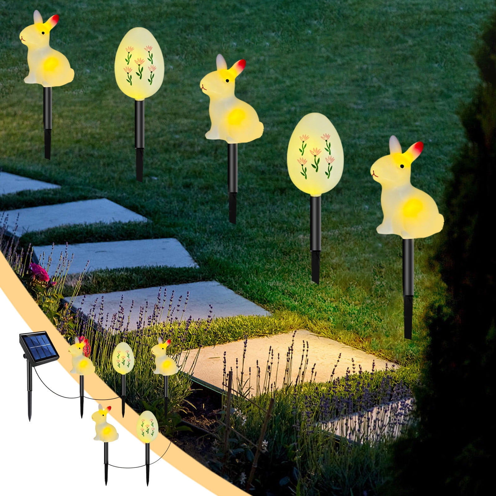 SDJMa Solar Easter Stake Lights for Outdoor, 3D Easter Egg Bunny Shaped ...