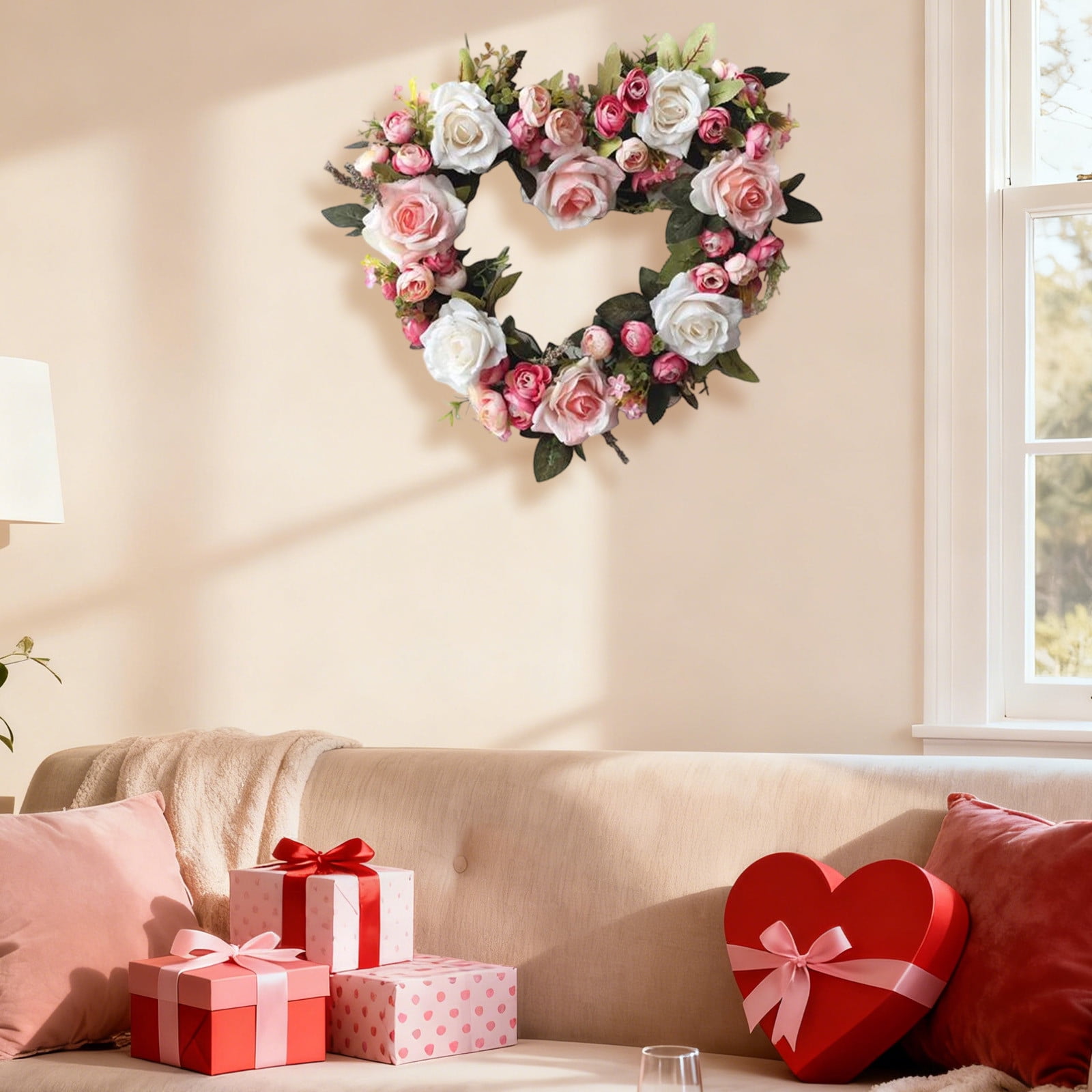 SDJMa Spring Summer Artifical Flower Wreath Rose Flower Heart Wreath ...