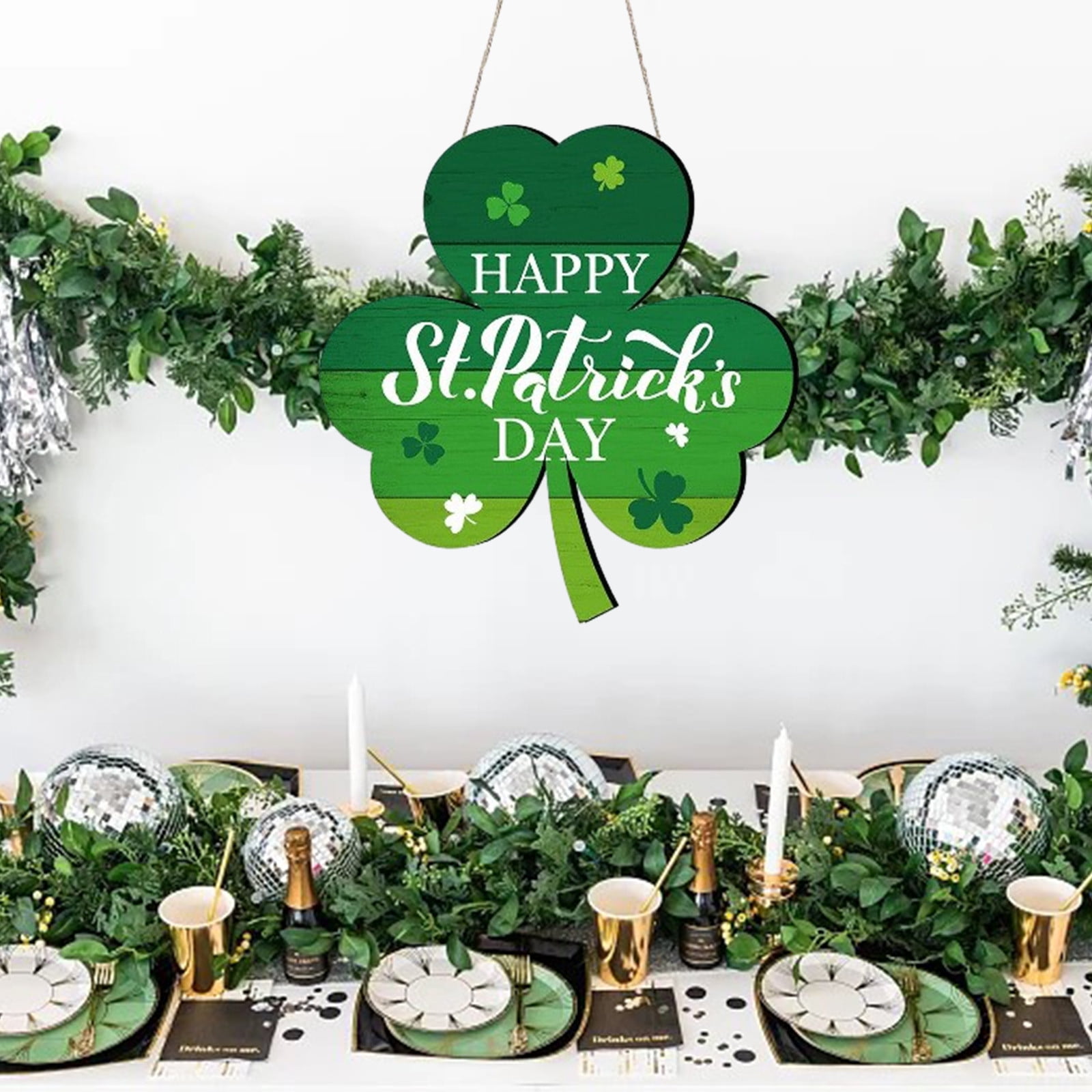 SDJMa St Patrick's Day Front Door Sign Wooden Shamrocks Plaque Wreath ...