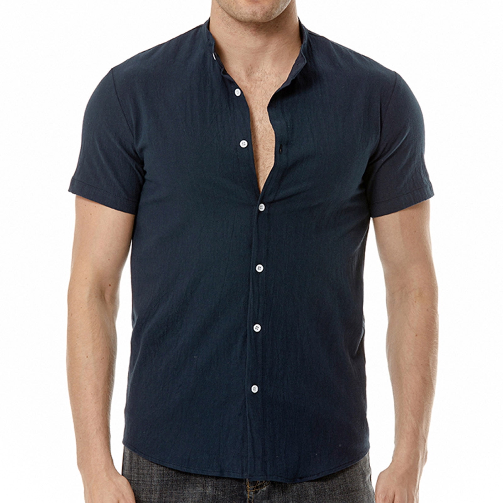 SDJMa Summer Shirts for Men Cotton Linen Henley Shirt Short Sleeve ...