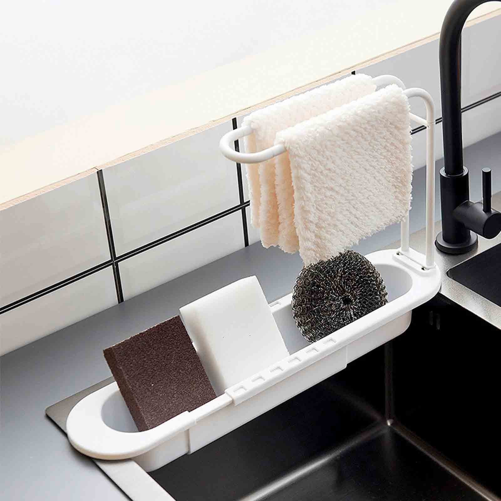 SDJMa Telescopic Sink Sponges Storage Rack, Adjustable Soap Sponge ...