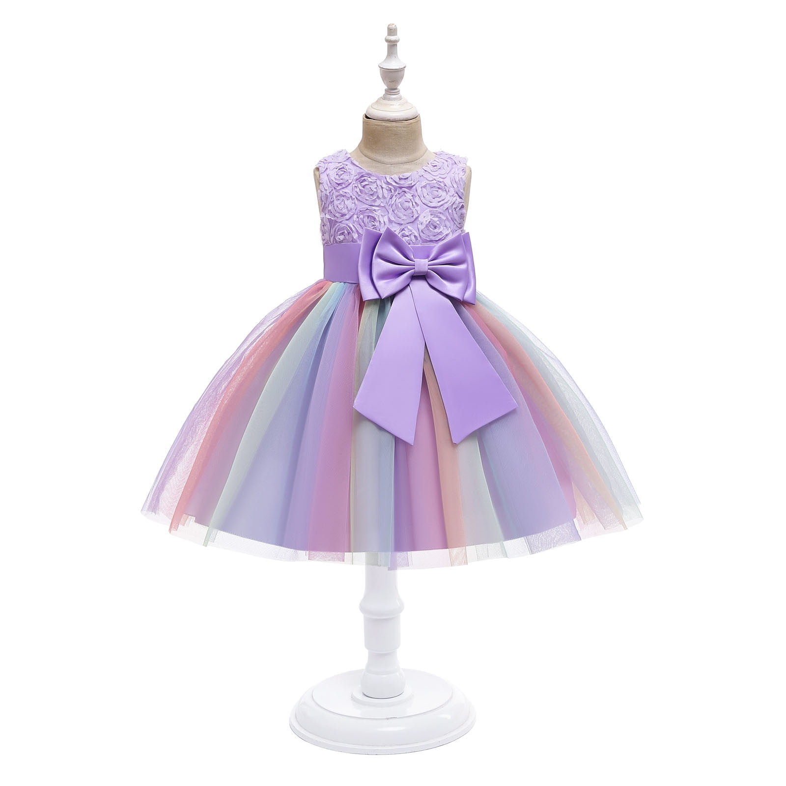 SDJMa Toddler Girls Color Net Yarn Bowknot Birthday Party Flowers Gown ...