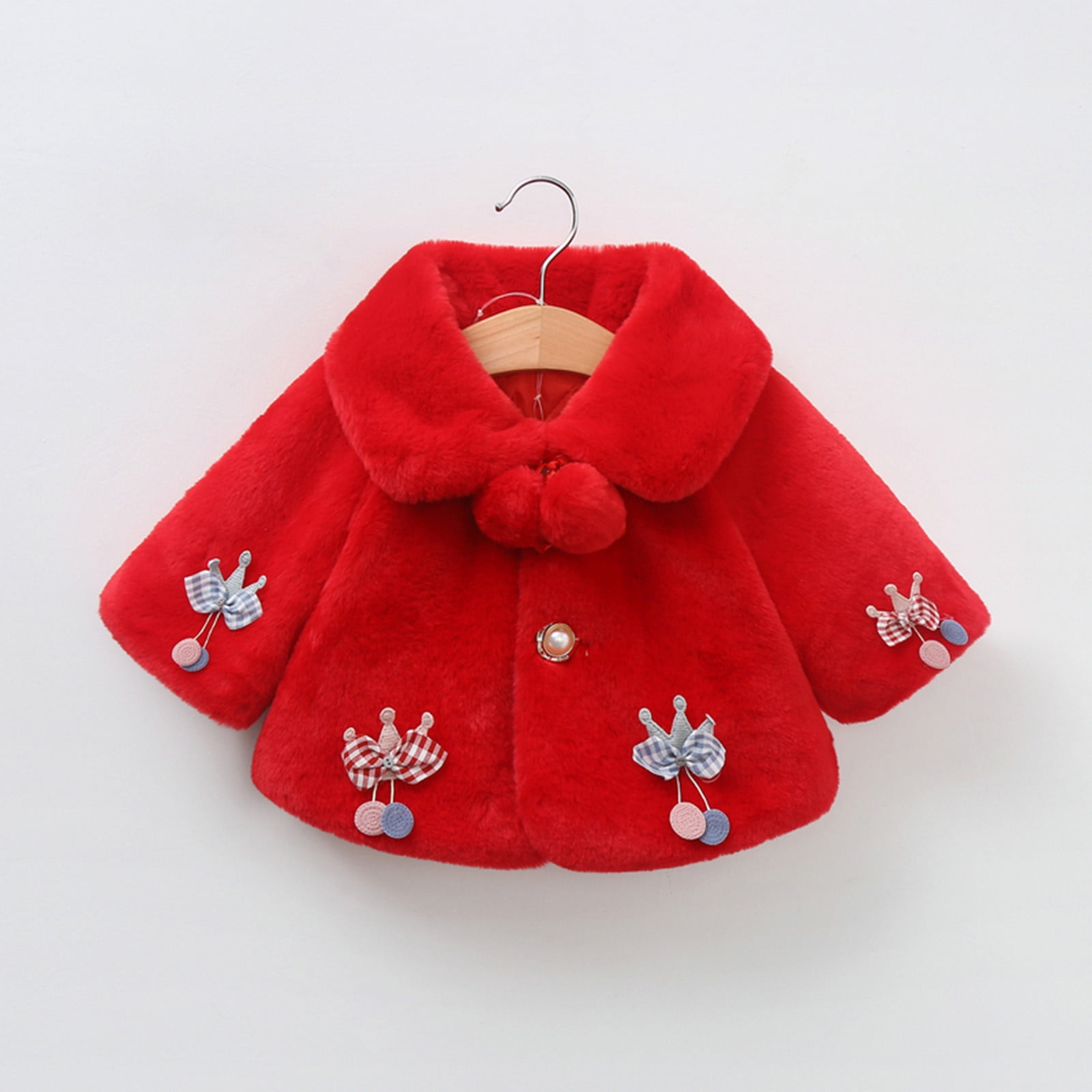 Herrnalise Toddler Girls Solid Color Plush Cute Strawberry Keep Warm Winter Hoodie Thick Coat ...