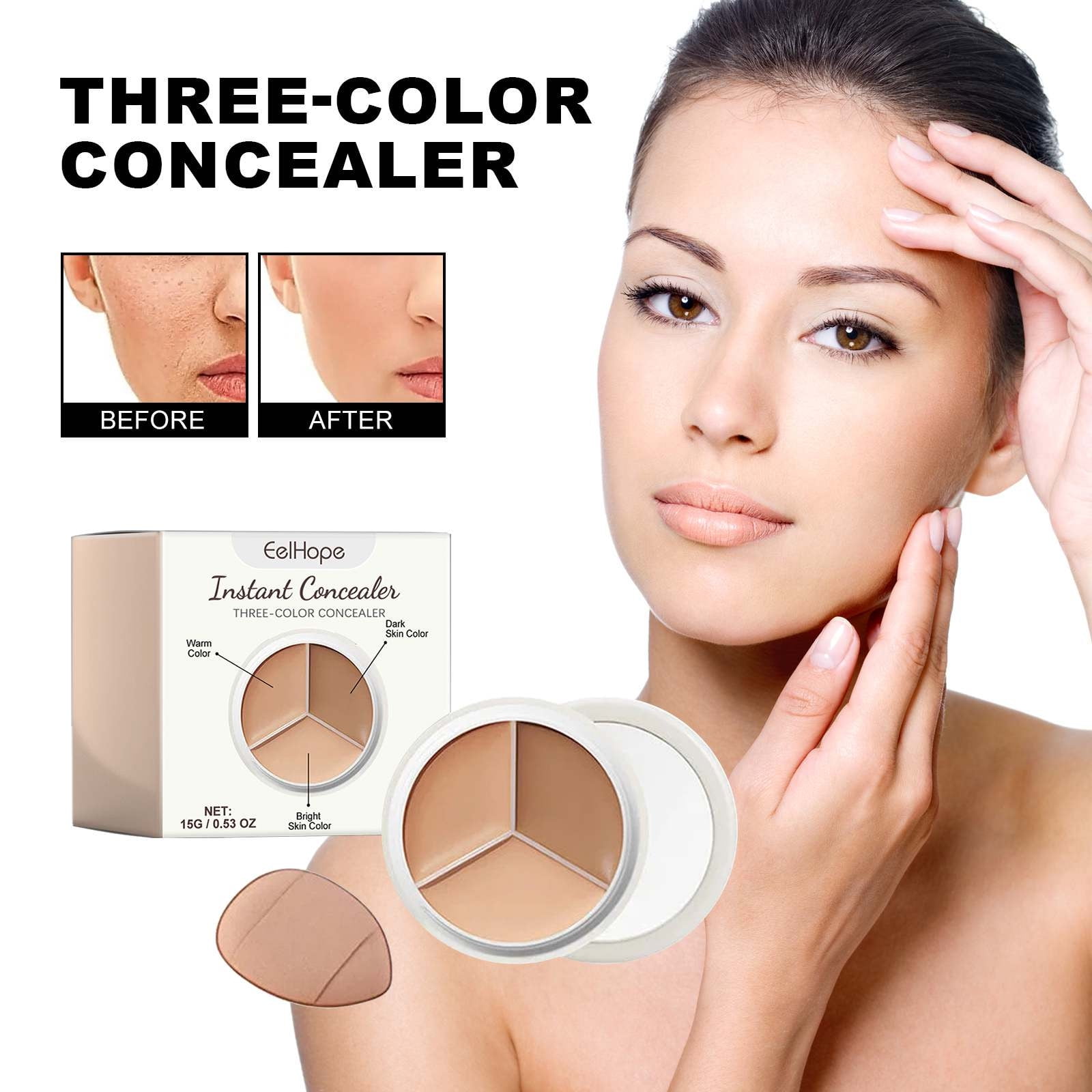SDJMa Tri-Color Concealer, 3 IN 1 Color Correcting Concealer Cream,Face ...