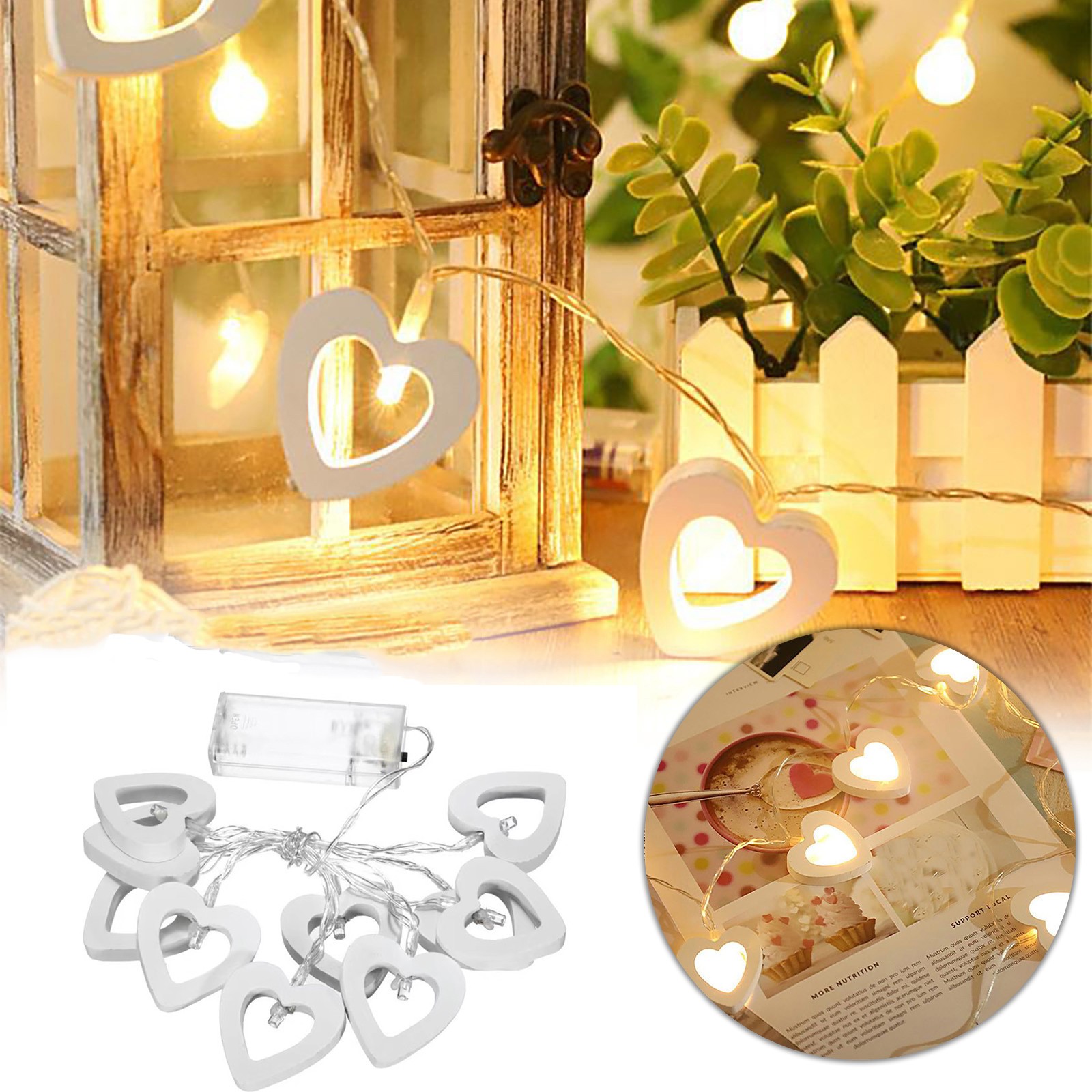 SDJMa Valentine's Day Wooden Heart String Lights - LED Fairy Lights ...