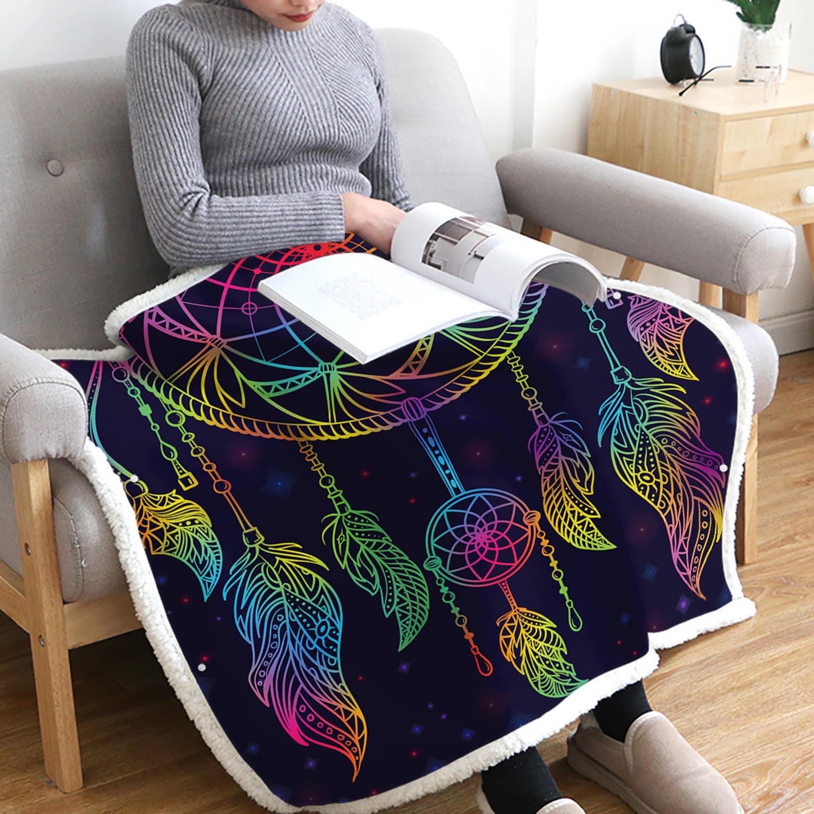 SDJMa Warm Wearable Blanket, Poncho Blanket with Buttons, Comfy Fleece Cuddle Throw Wrap Cape ...