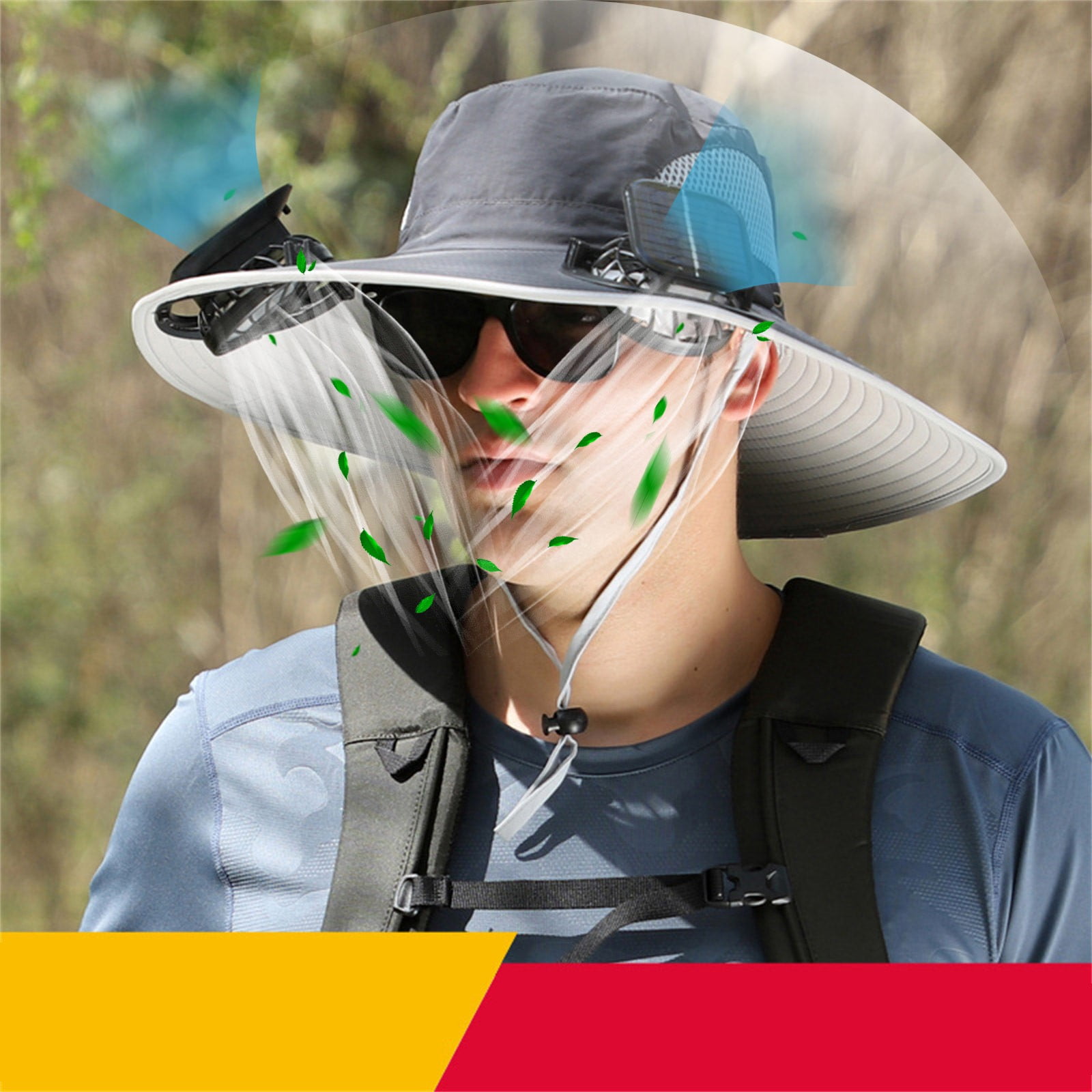 SDJMA Solar Fan Sun Hat, Wide Brim, Adjustable Wind Speed, Unisex ...