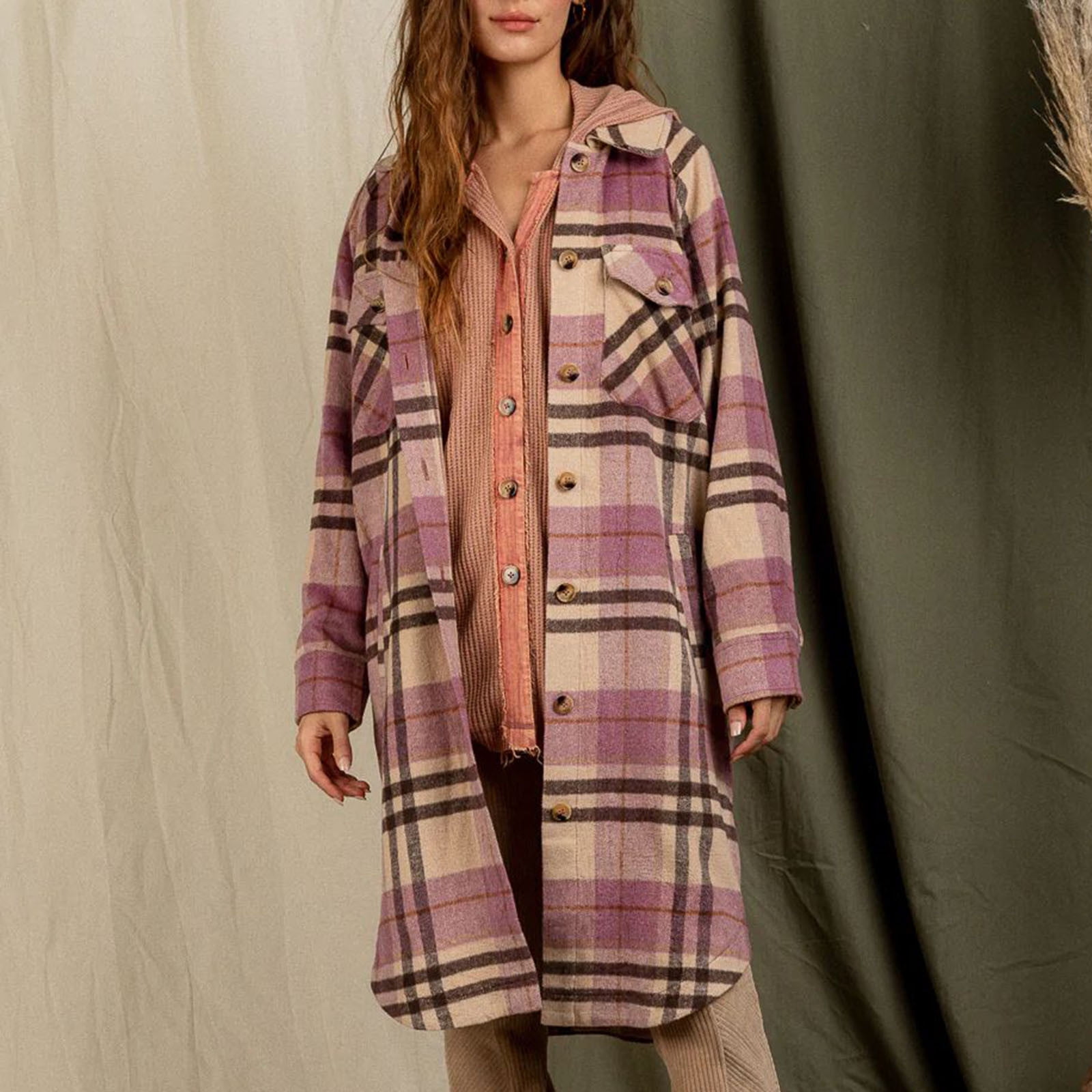 Herrnalise Women's Winter 2022 New Fashion Lapel Large Pocket Long ...