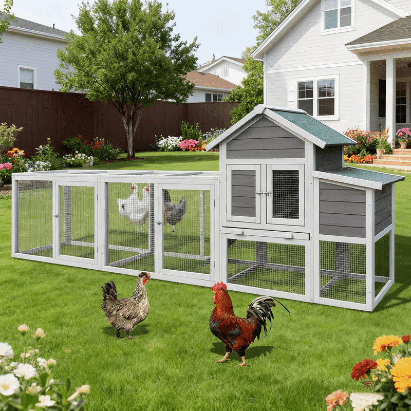 SDJPOI 122" Wooden Chicken Coop, Waterproof Roof Hen House with Nesting ...