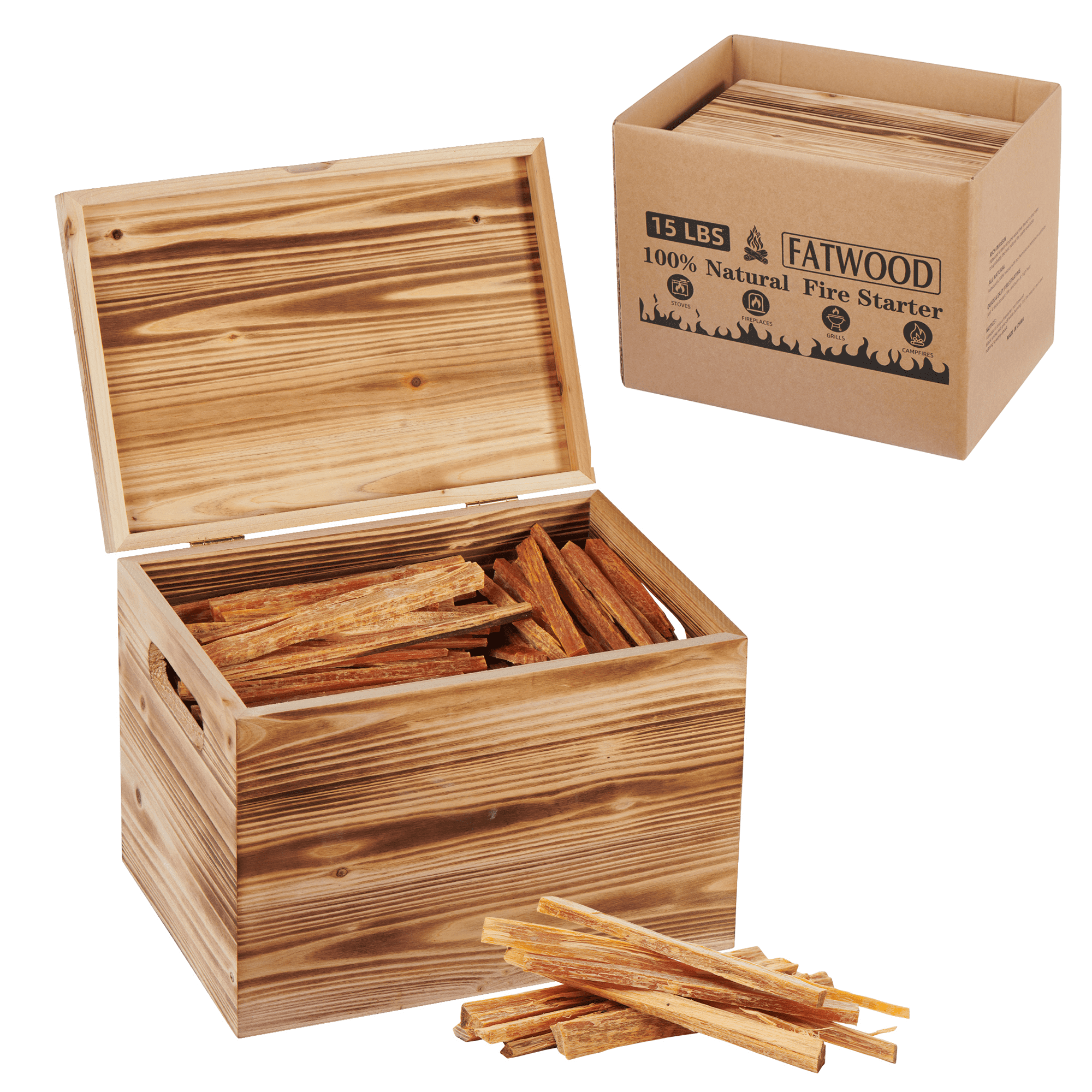 SDJPOI 15 lbs Fatwood Fire Starter Sticks with Wooden Box, Premium ...