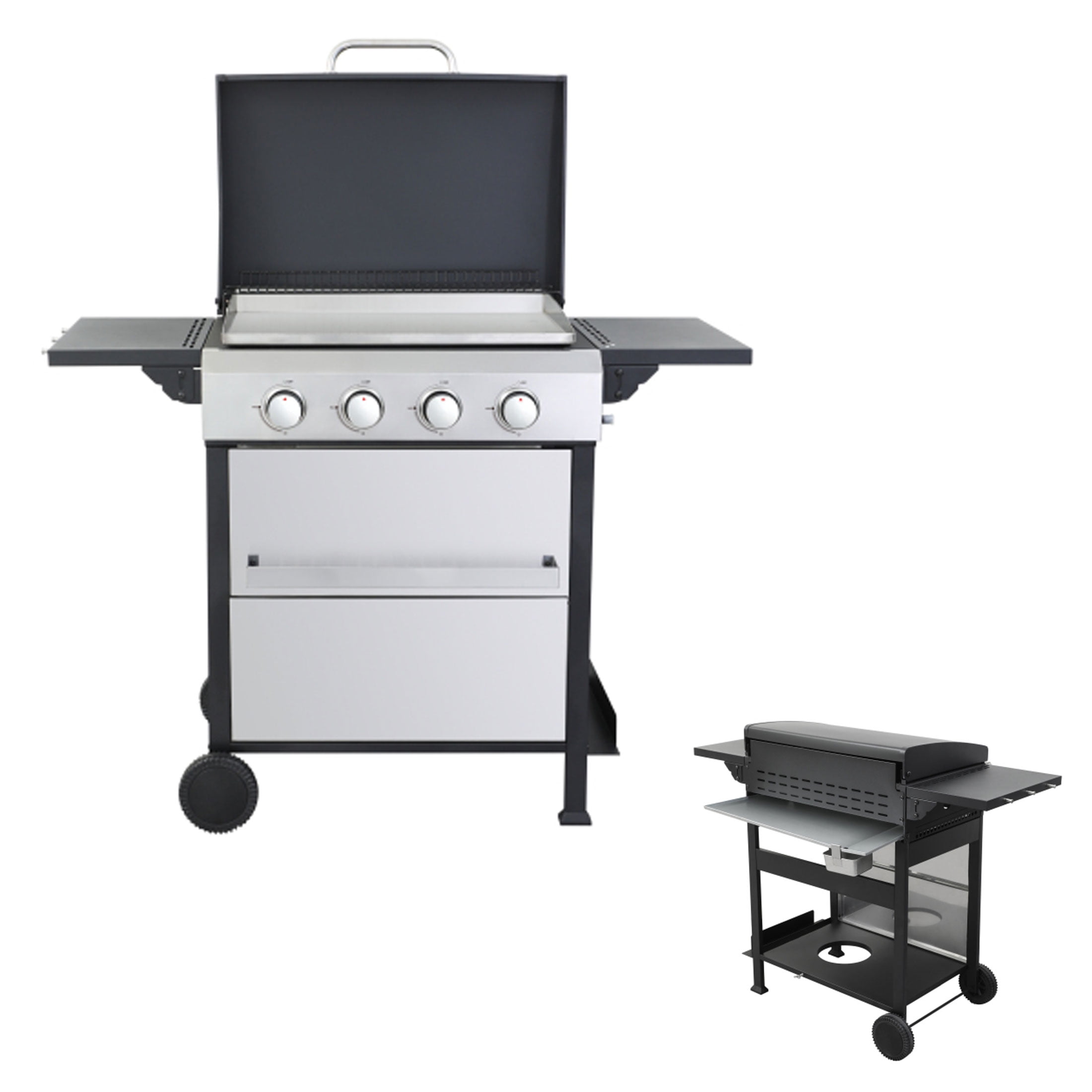 SDJPOI 4-Burner Propane Gas BBQ Grill, SS Plancha, Stainless Steel ...