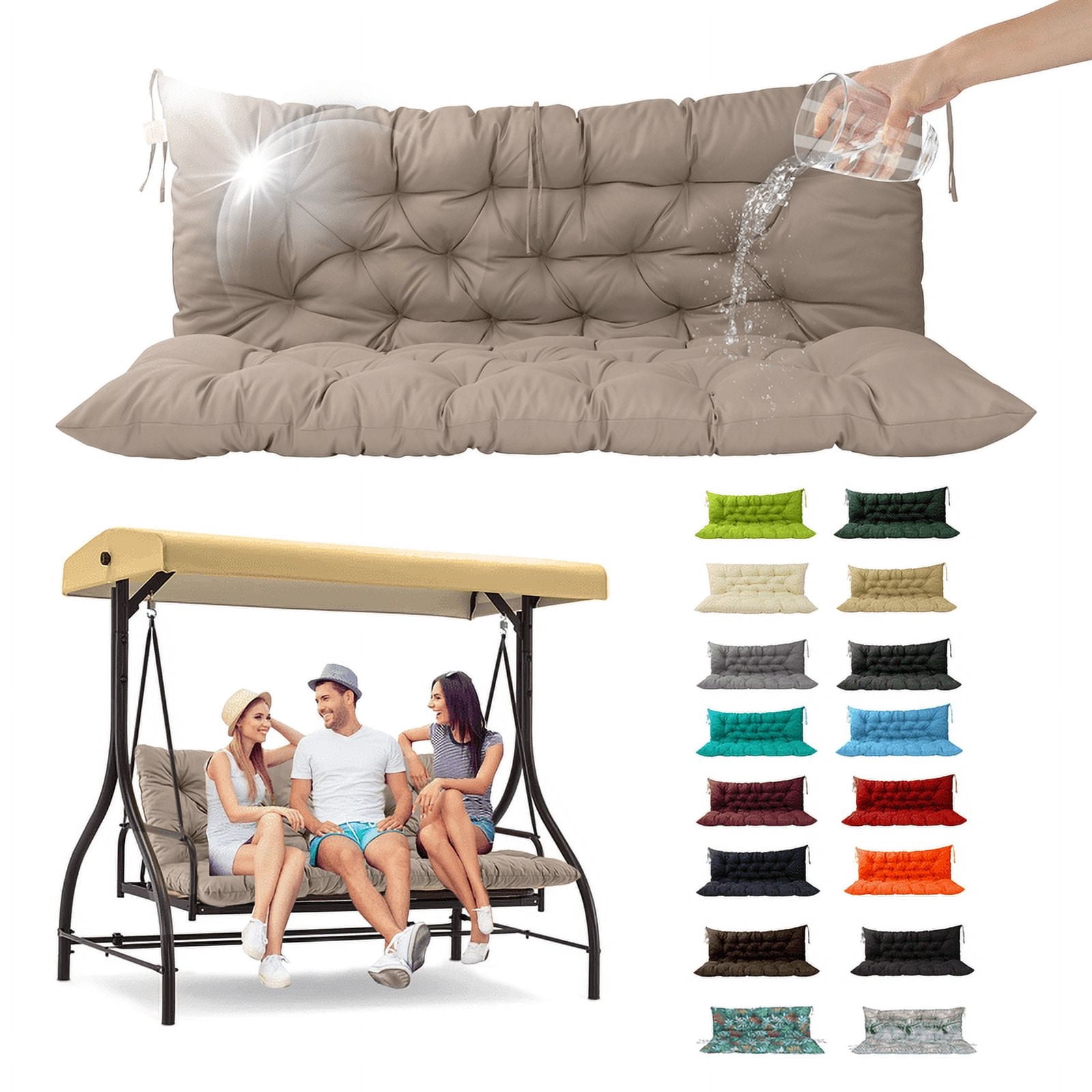 SDJPOI Porch Swing Replacement Cushion, 4" Thick Waterproof 2-3 Seater ...