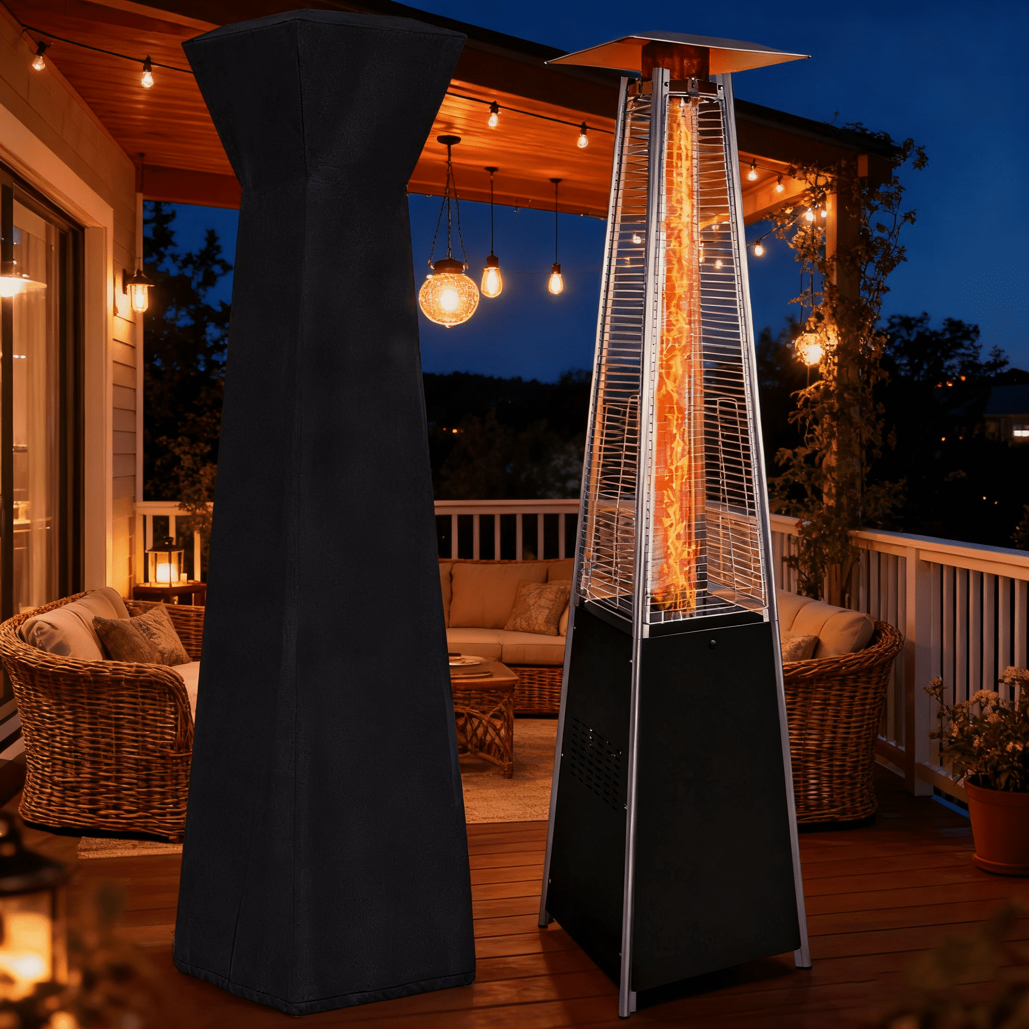 SDJPOI Pyramid Patio Heater with Wheels, 48,000 BTU Tube Propane Heater ...