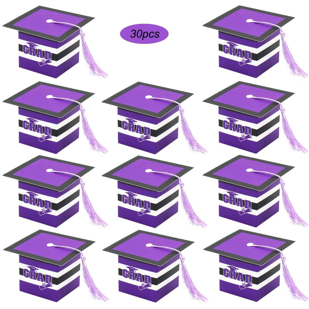 SDKI 30Pcs Purple White OIF8 Graduation Cap Candy Boxes Congrats Grad ...
