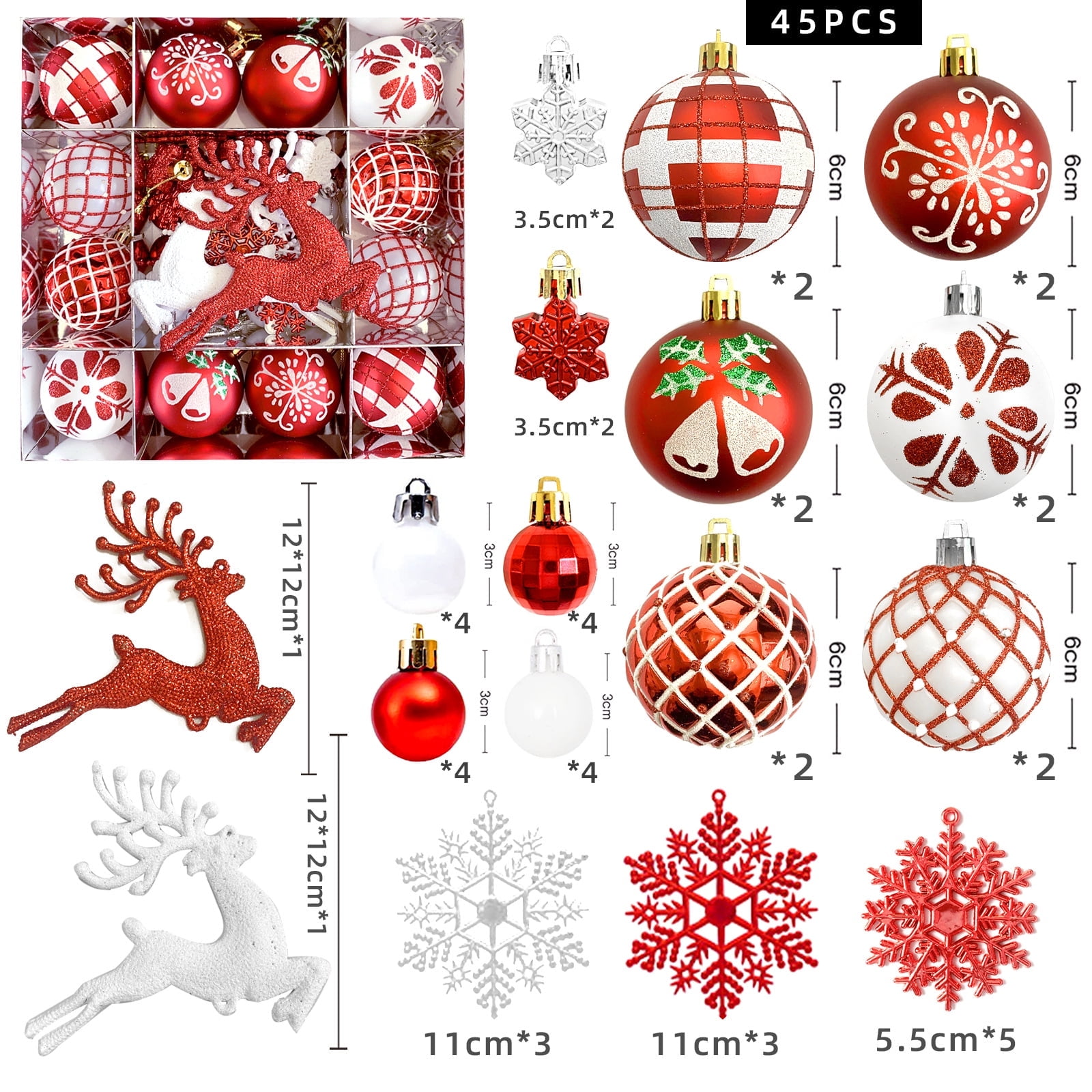 SDKL 45pcs Christmas Ball Ornament Set, Christmas Tree Ornaments For ...