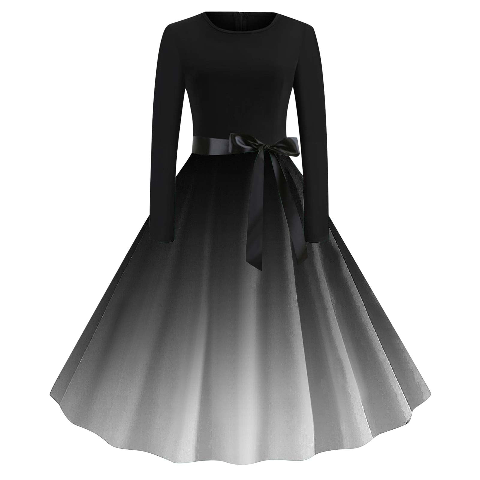 SDNall 1950 Style Gradient Dresses for Women Zipper Long Sleeve Party ...