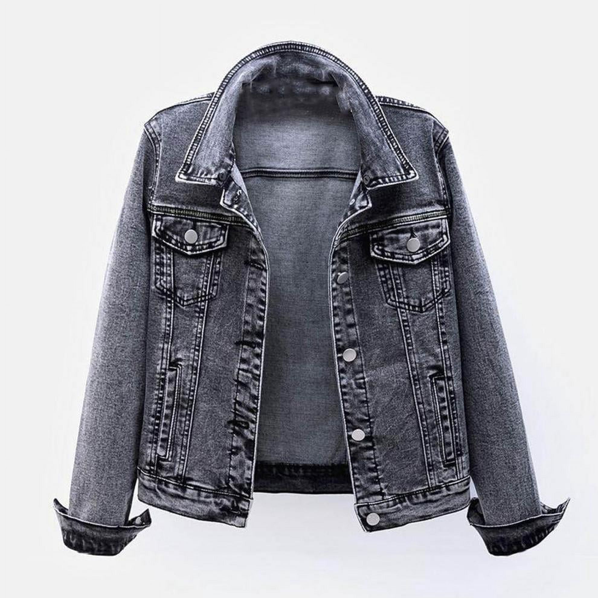 SDNall Denim Jacket for Women Fashion Plus Velvet Long-Sleeve Slim-Fit ...