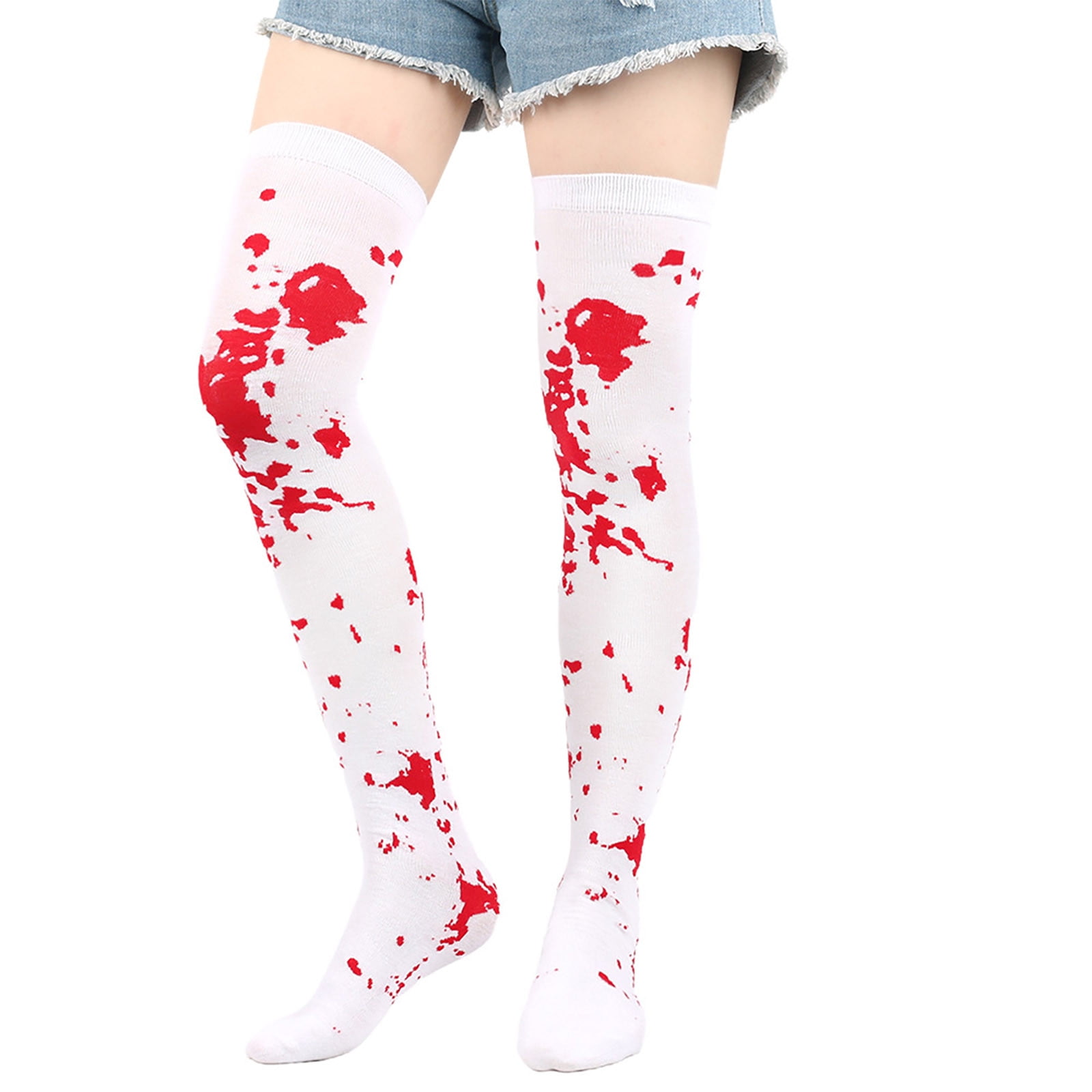 SDNall Halloween Bloody Stockings High Socks White and Red Blood ...