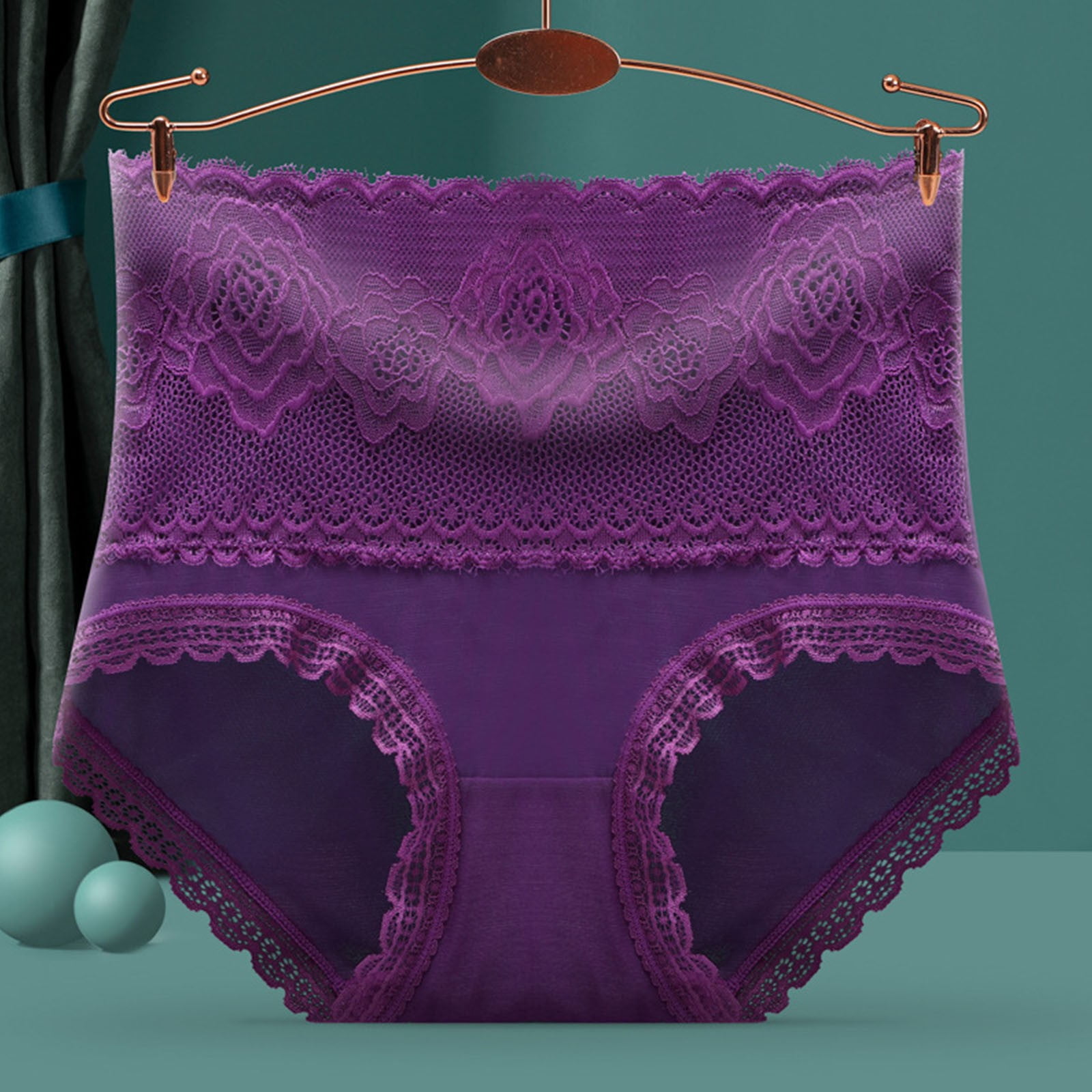 SDNall High-Waist Briefs for Women with Lace and Mesh Panels, Solid ...