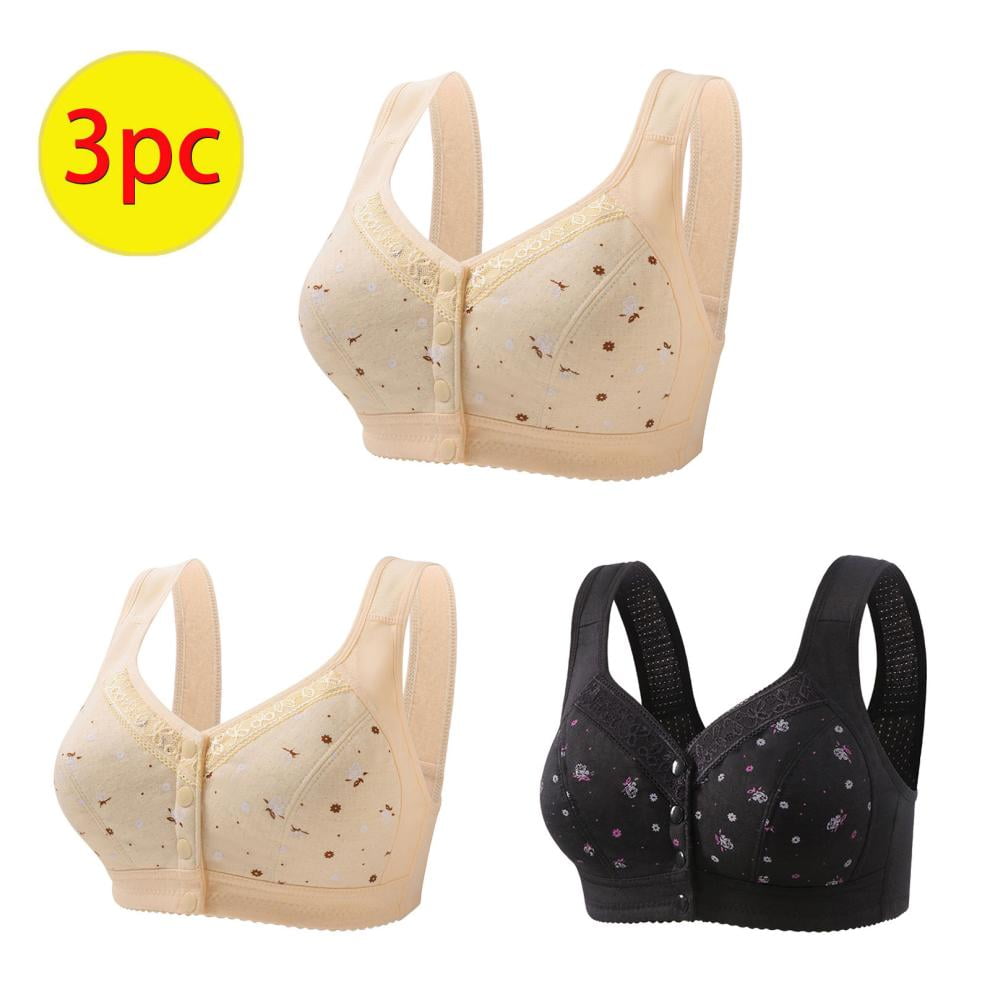 SDNall Plus Size Daisy Bra for Old Women 3 Pack Front Closure Bras for ...