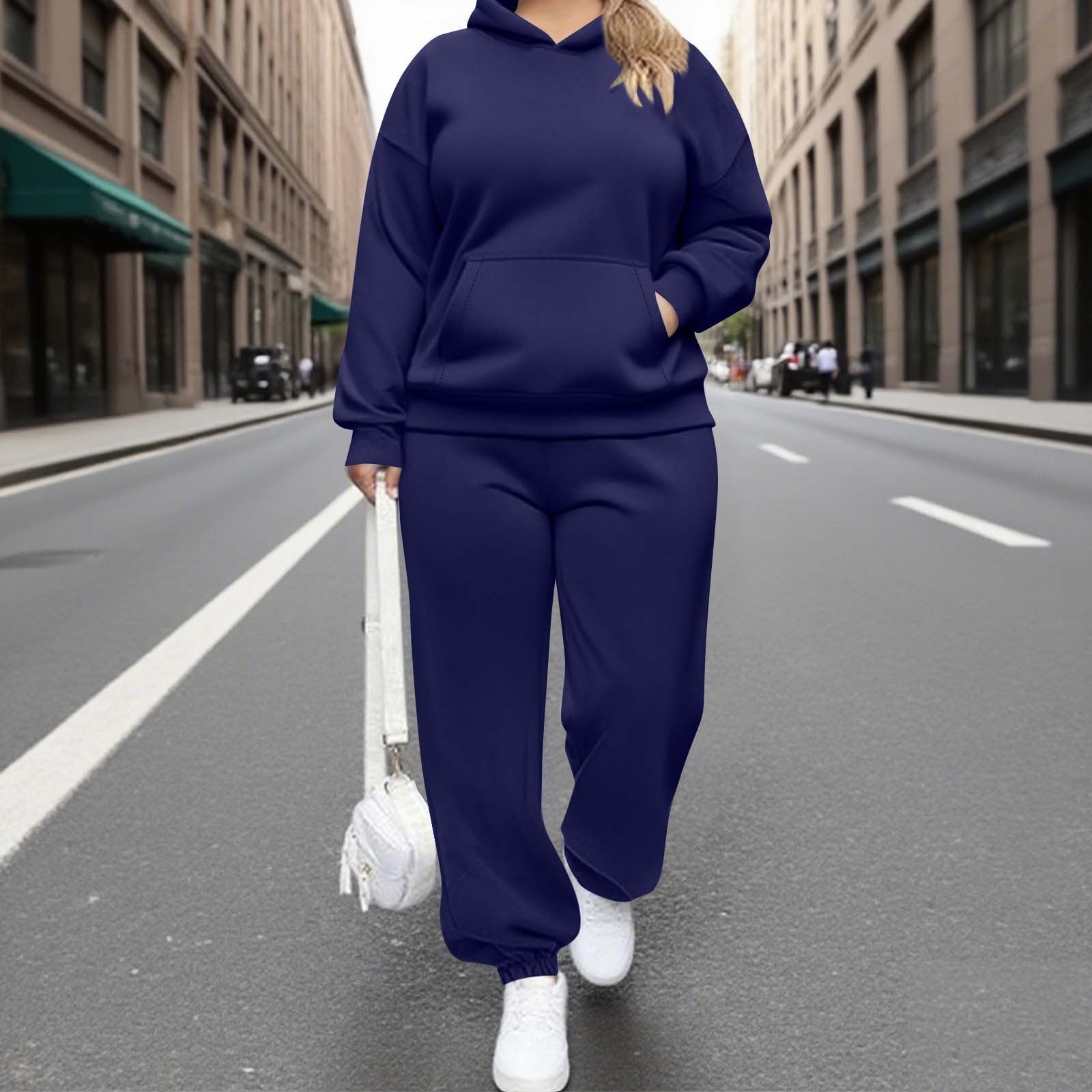 SDNall Plus Size Women Fashion Round-Neck Long Sleeve Hooded Pullover ...