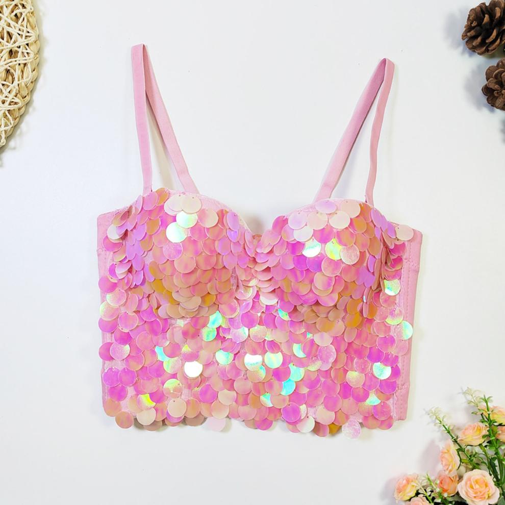 SDNall Sequin Bra for Women Sequin Crop Top Glamour on Stage: Womens ...