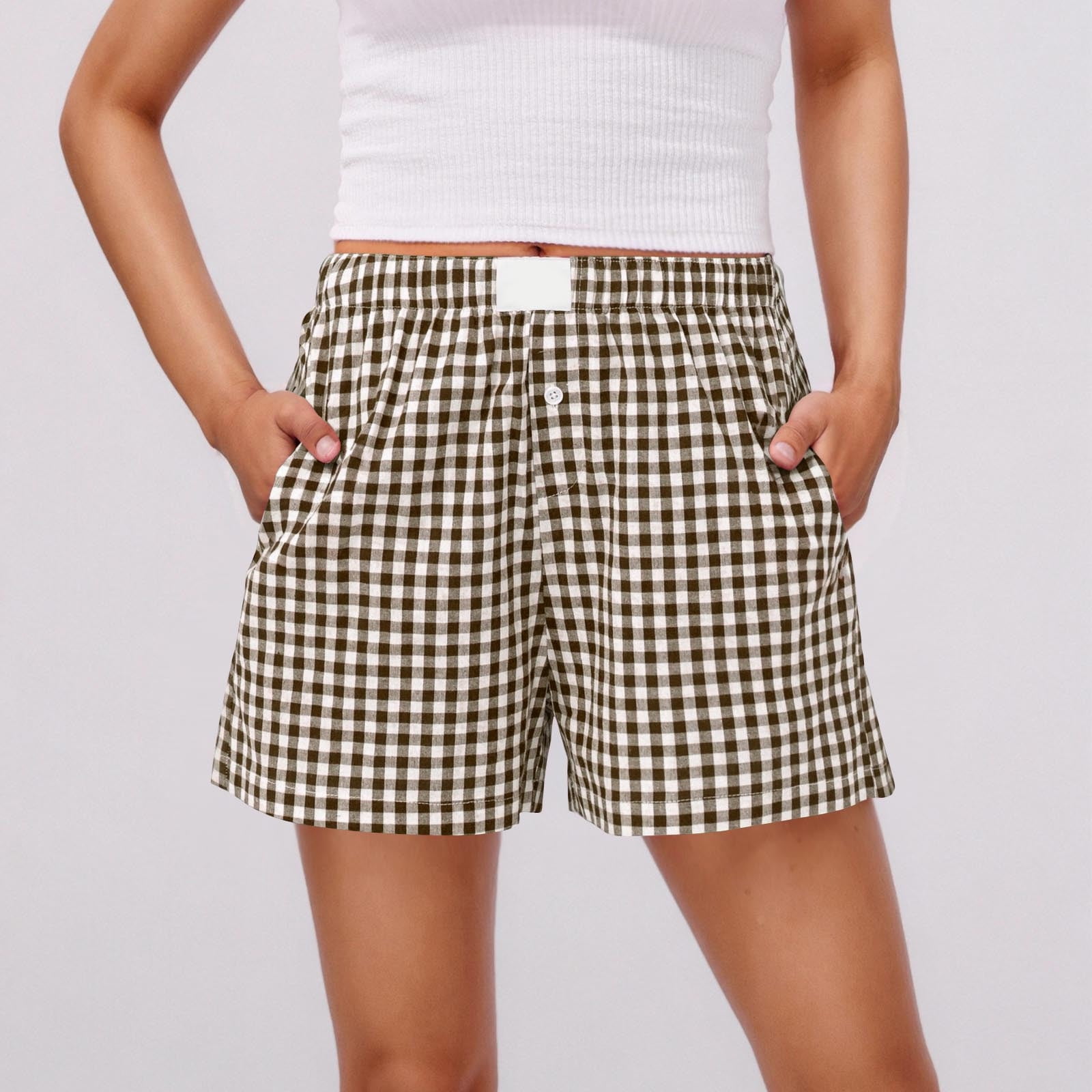 SDNall Women's Elastic Waist Shorts for Summer Casual, Checkered ...