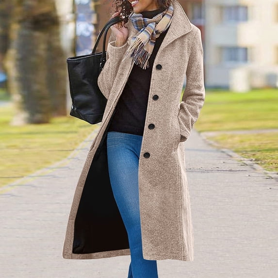 SDNall Women's Long Wool Blend Coat, Thick Stand Collar Double Breasted ...