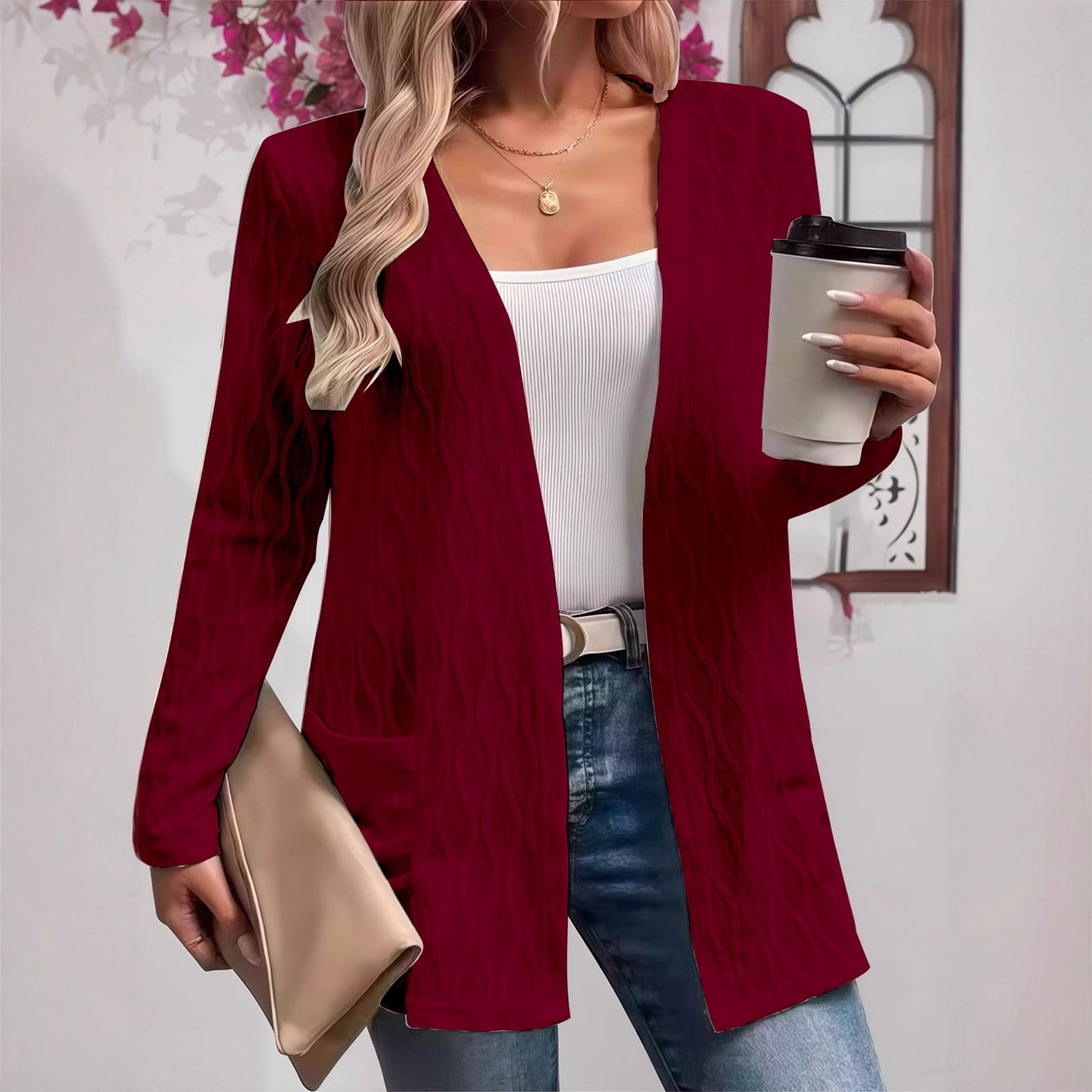 SDNall Women‘s Open Front Cardigan, Long Sleeve Lightweight Knit ...