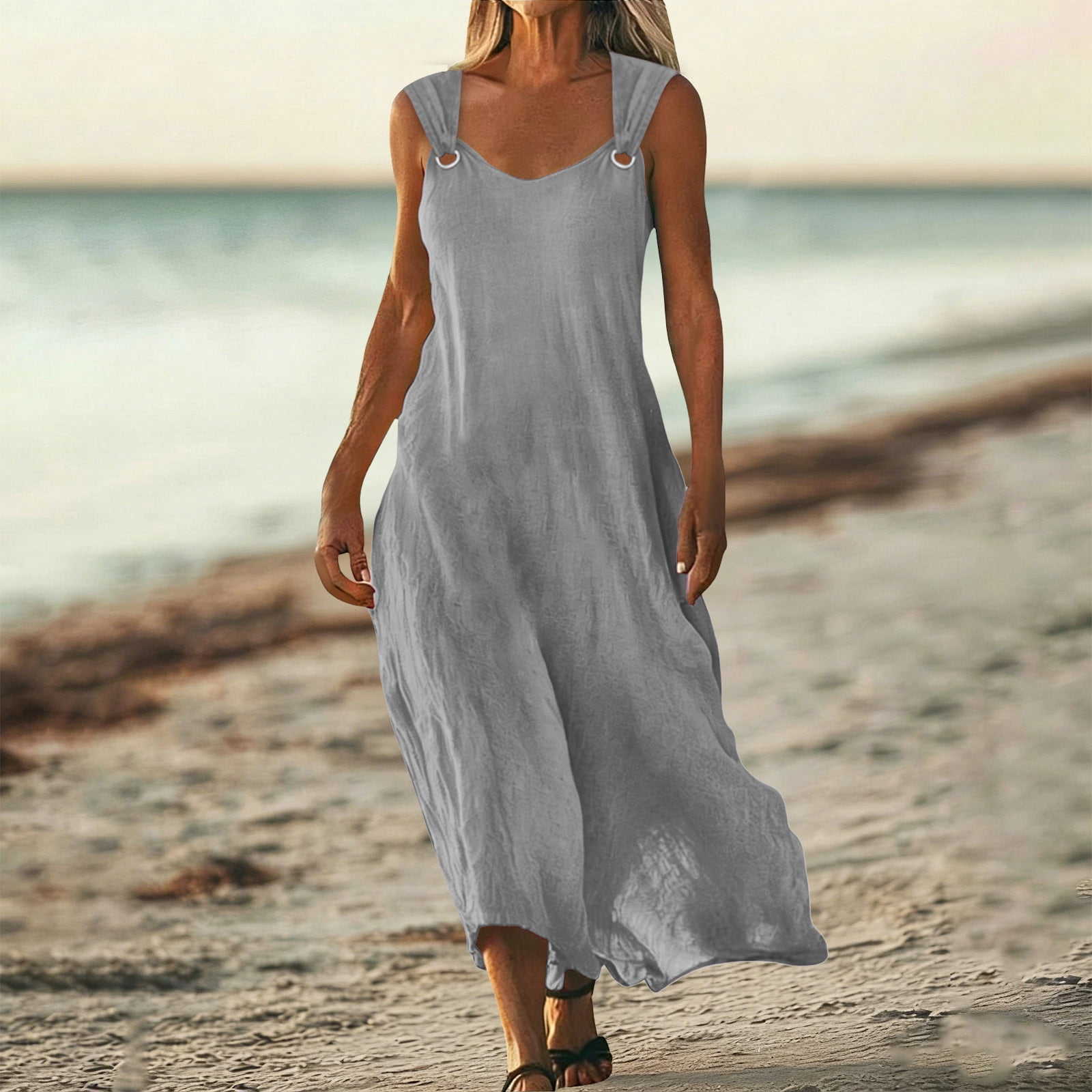 SDNall Women's Summer Dress, Flowing Strappy Sundress with Round Neck ...