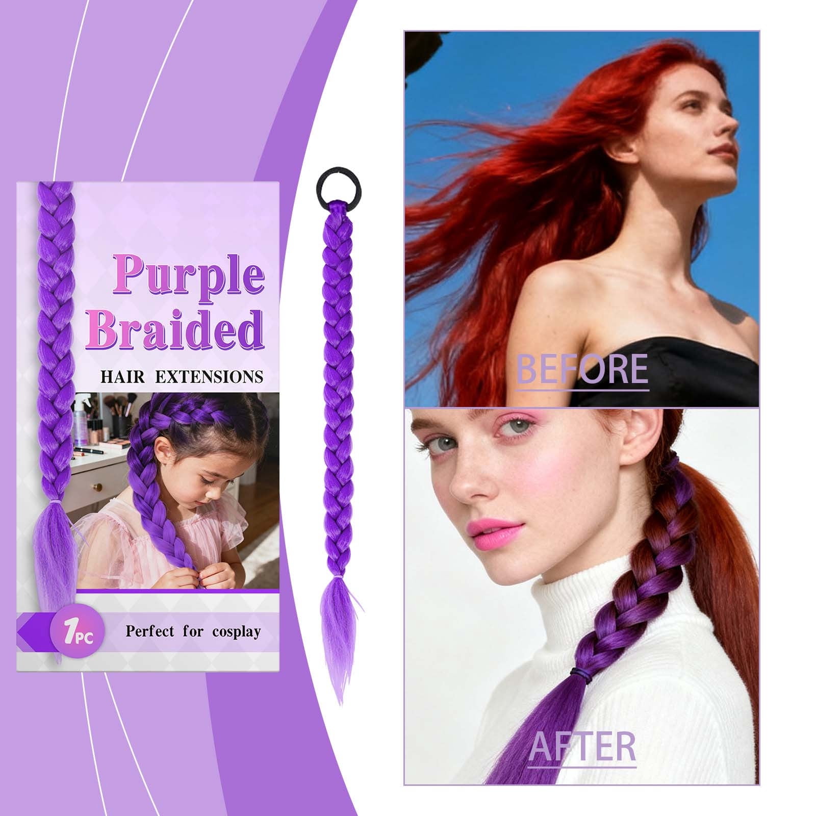 SDOHIG Dark Purple Hair Extensions, 6 In Braiding Hair Purple, Purple ...