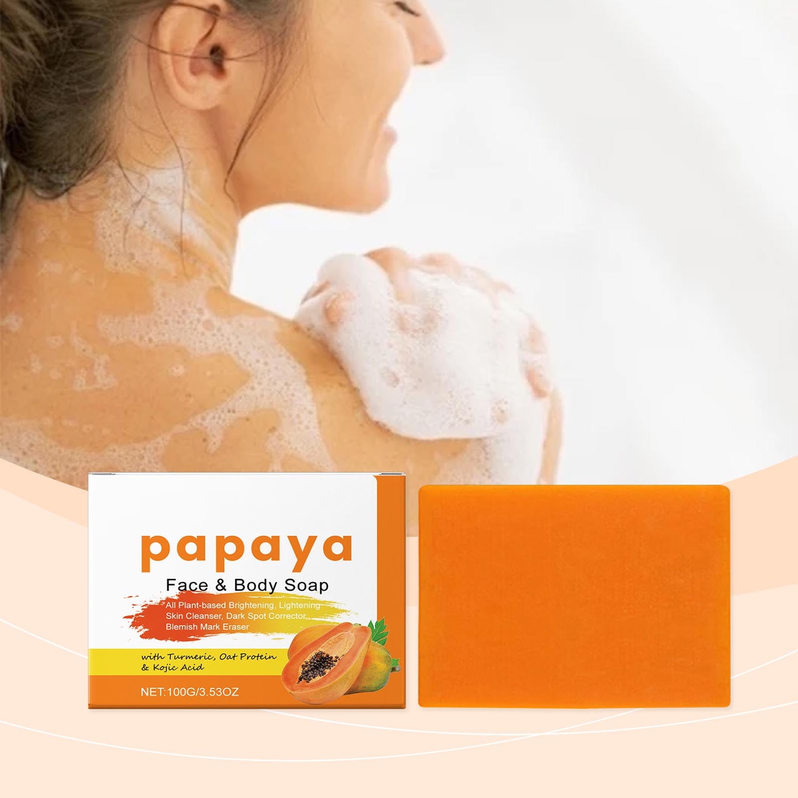 SDOHIG Soap Bar, Papaya Face and Body Soap, Plant-Based Brightening Bar with Turmeric, Kojic ...
