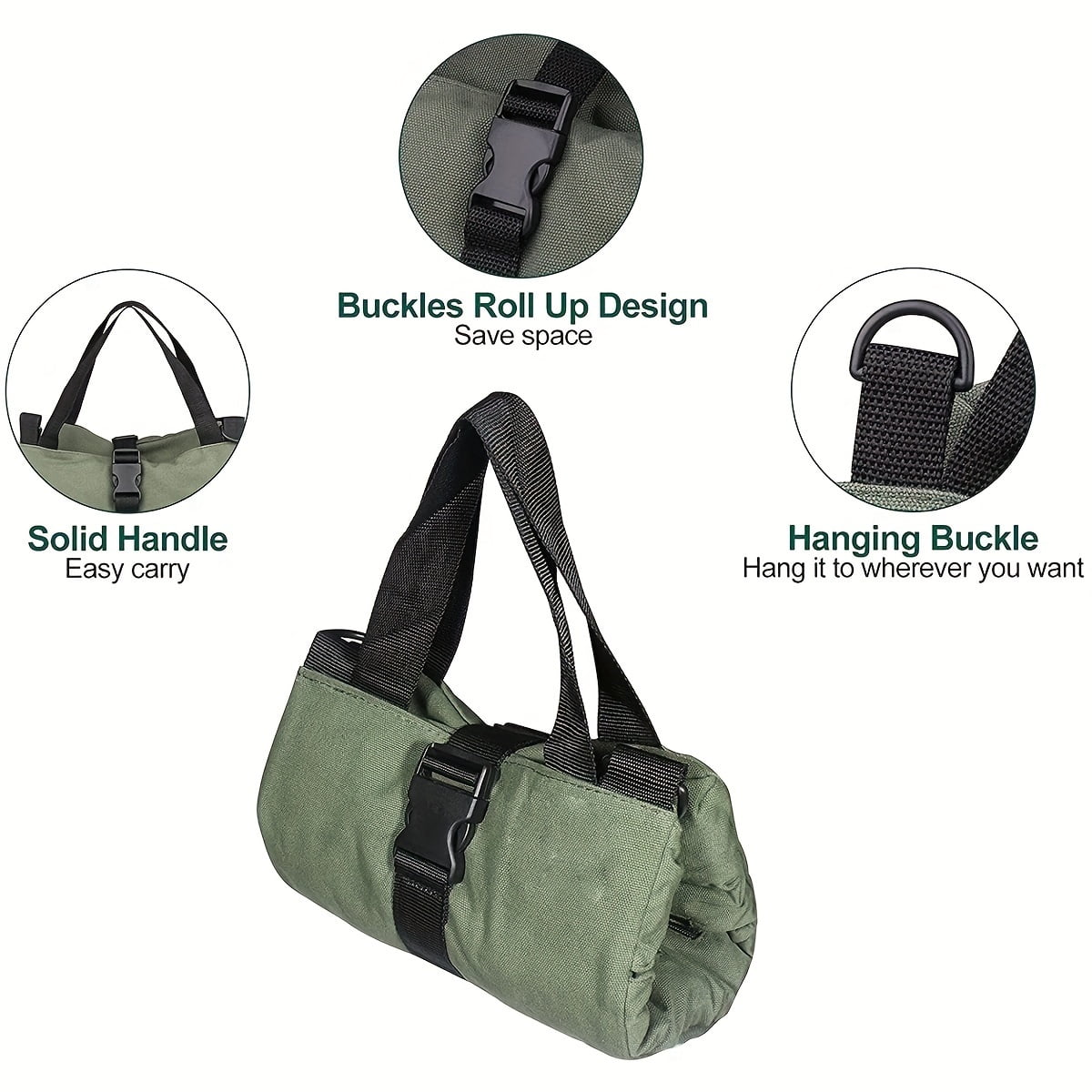 SDOTXA 1pc Multi-Pocket Roll-Up Canvas Tool Bag Green Waterproof No ...