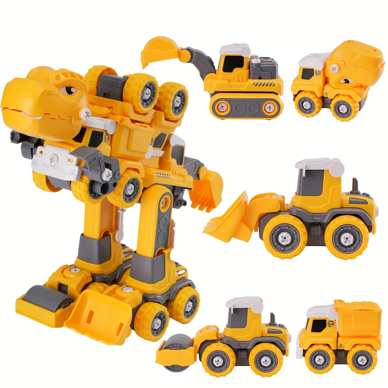 SDOTXA 5-in-1 Take Apart Construction Vehicles Transform Into Dinobots ...