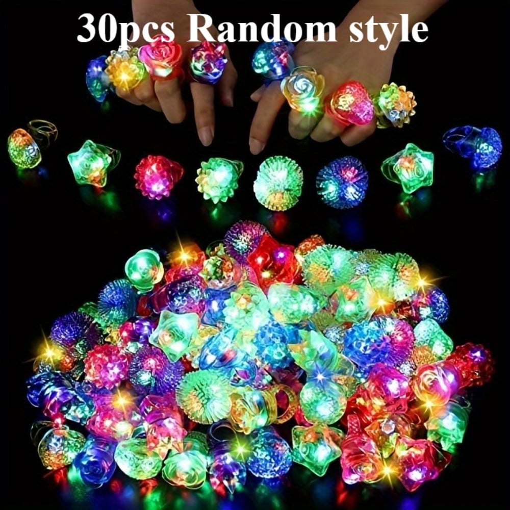 SDOTXA Glow-in-the-Dark LED Party Rings - 6/30pcs Silicone Battery ...
