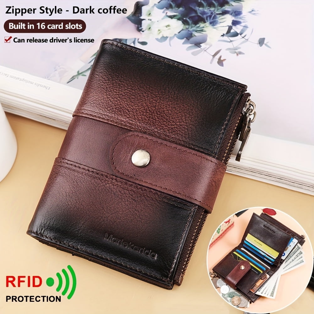 SDOTXA Retro Men‘s Leather Short Rfid Barrier Wallet Multifunctional ID ...