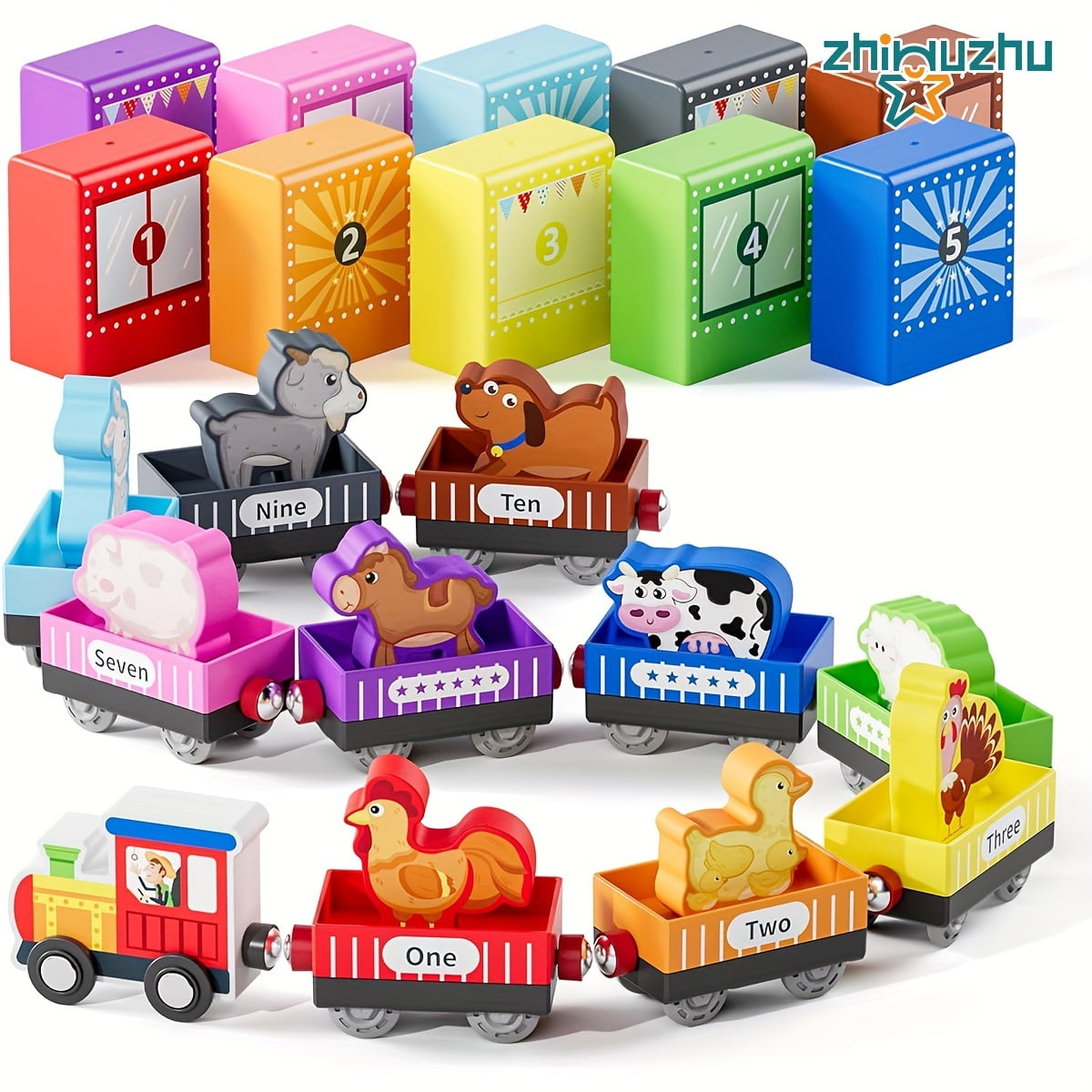 SDOTXA Wooden Animal Toy Train Set Magnetic Train Toys Preschool ...