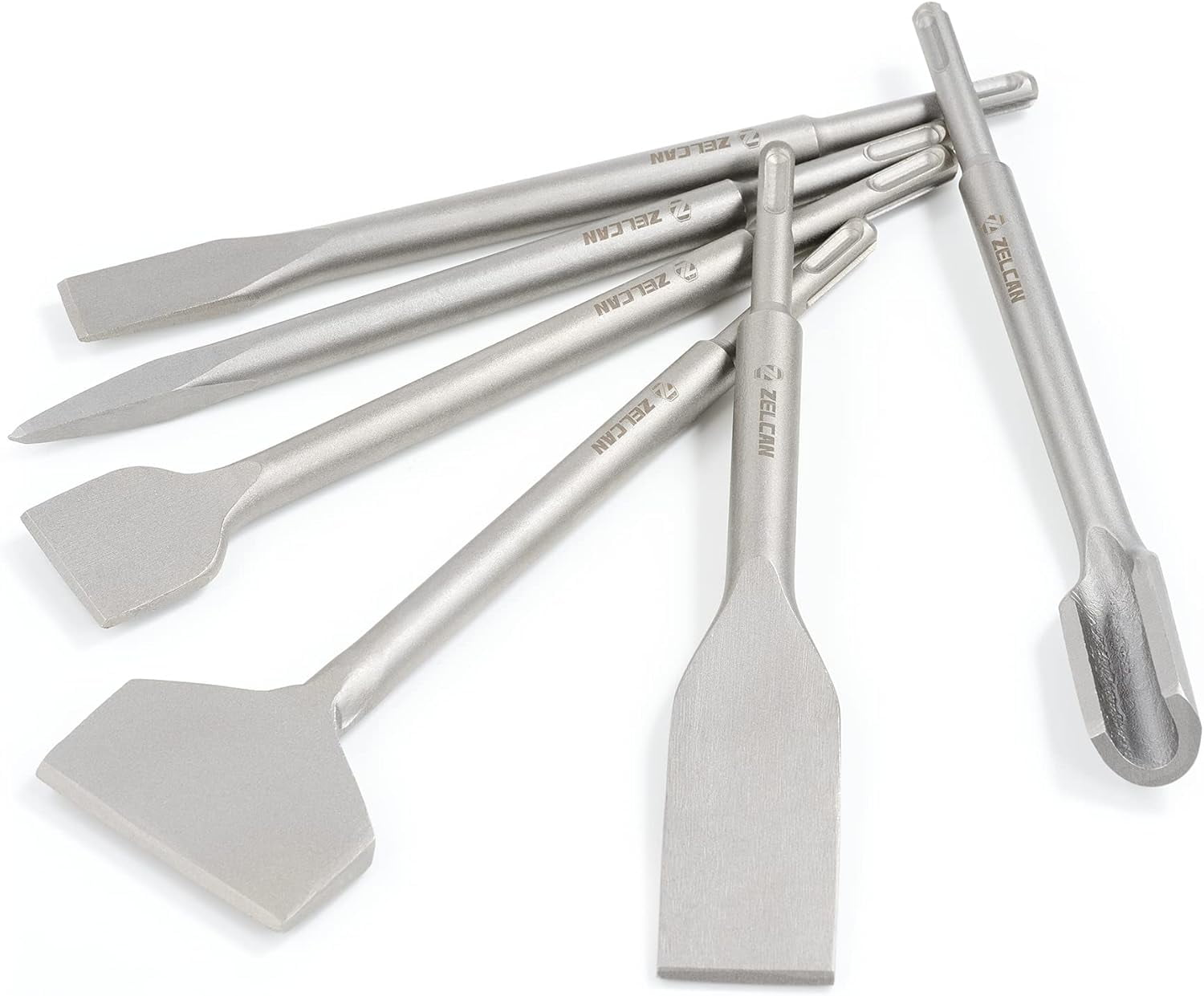 SDS Plus Chisel Set, 6pc Masonry Concrete Drill Bit Set with Tile Grooving Scraping Flat Point ...