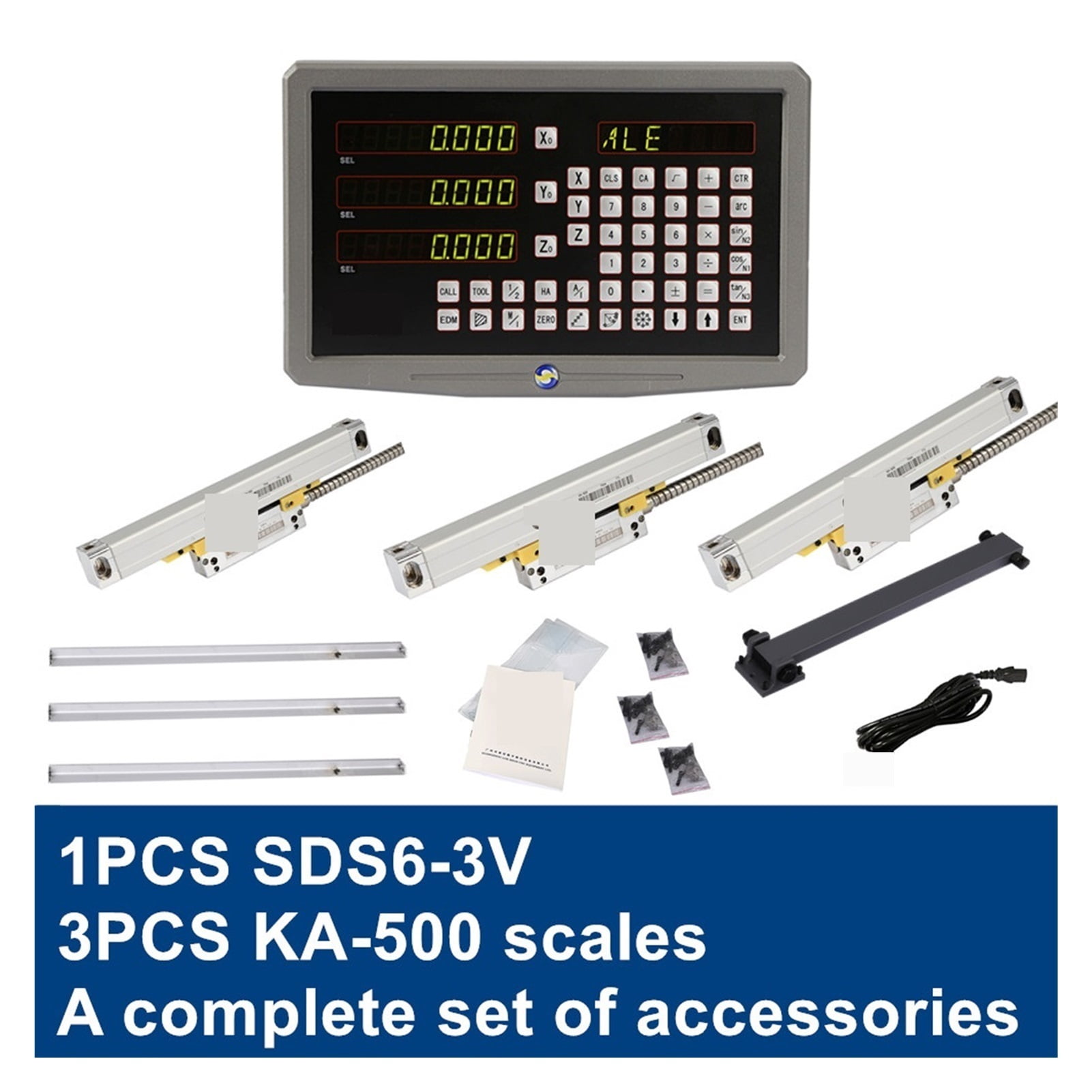 SDS6-3V Metal Case 3 Axis Lathe Milling Digital Readout And 5um KA-300 Linear Scale + KA-500 ...