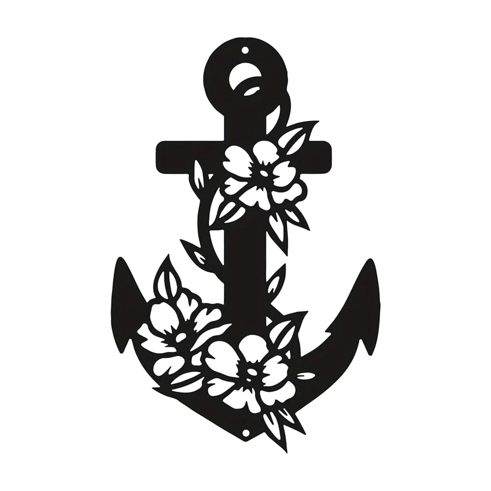 SDcart® Nautical Bloom Wall Sculpture - 3D Anchor & Floral Iron Art ...