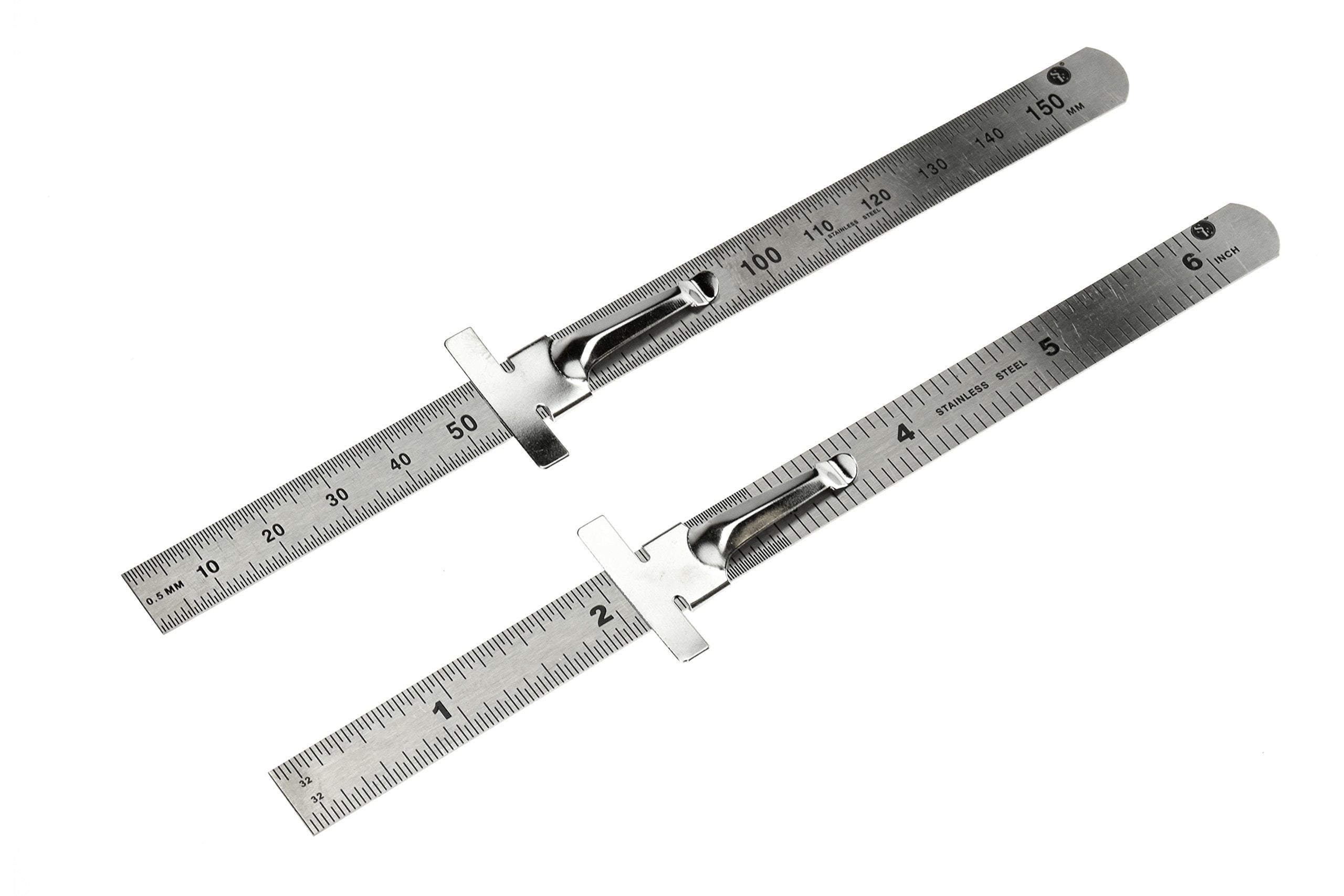 SE 2-Piece Stainless Steel SAE and Metric Ruler Set with Detachable ...